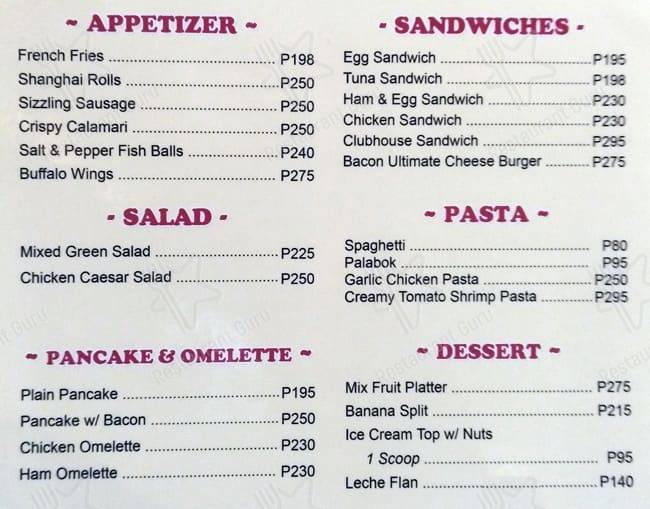 Menu at Salazar Cafe and Restaurant, Manila, 524 Pedro Gil