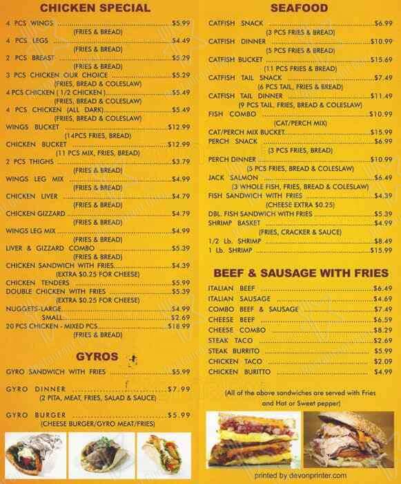 Menu at Sammy's fast food, Chicago, 238 W Division St
