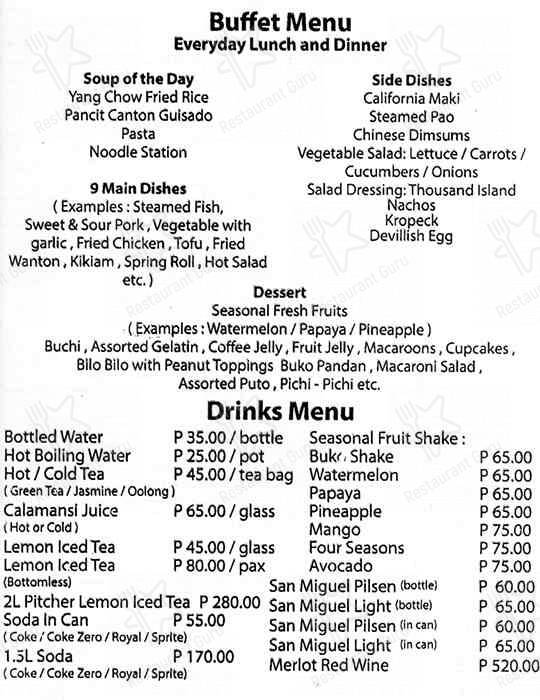 Menu at Tramway Bayview Buffet restaurant, Pasay, Roxas Blvd