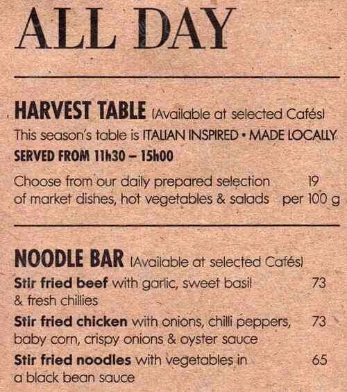 Menu at Woolworths Cafe, Cape Town, Cape Town International Airport