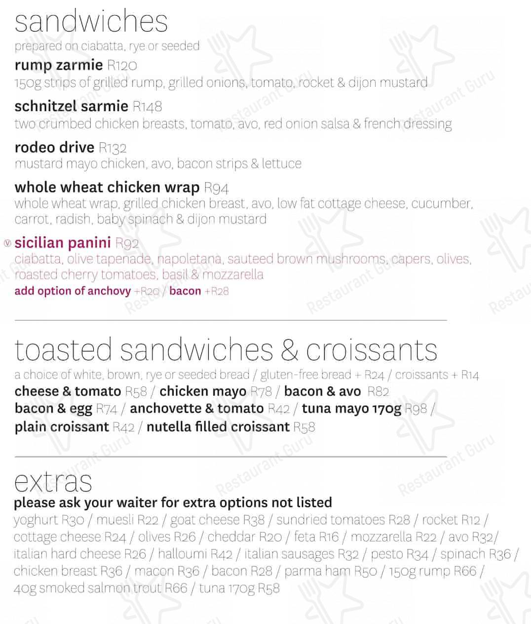 Menu at tashas Gateway restaurant, Umhlanga, Shop G12