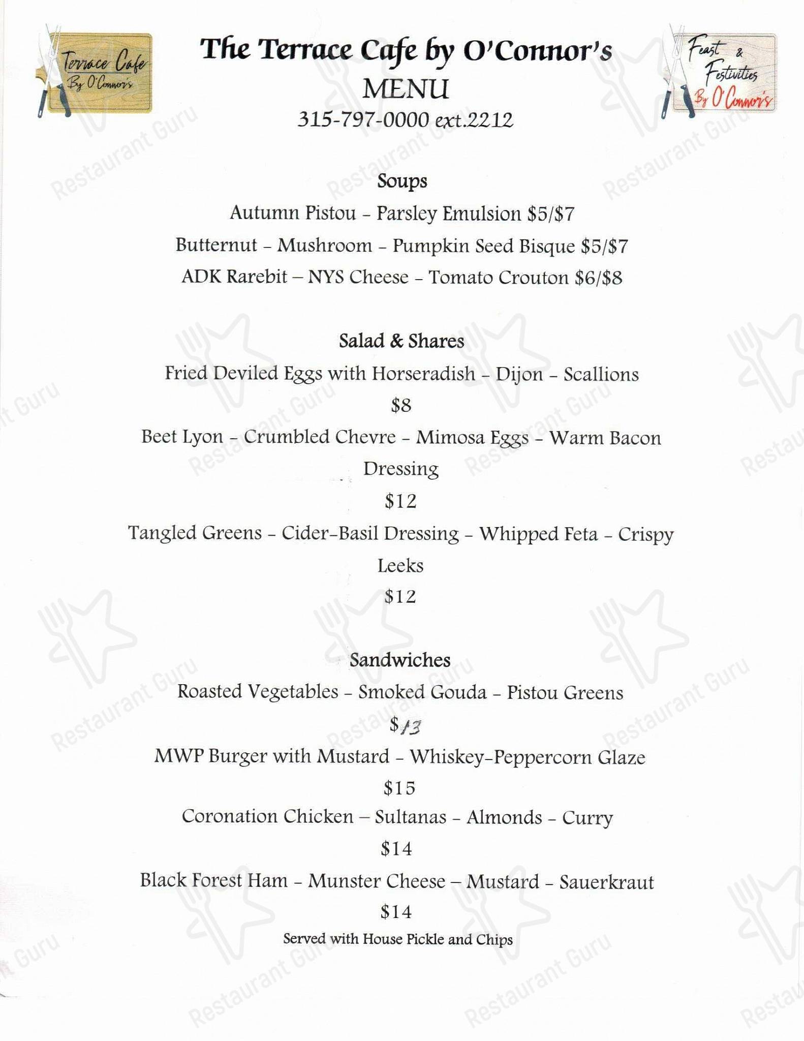 Menu at Terrace Cafe, Utica