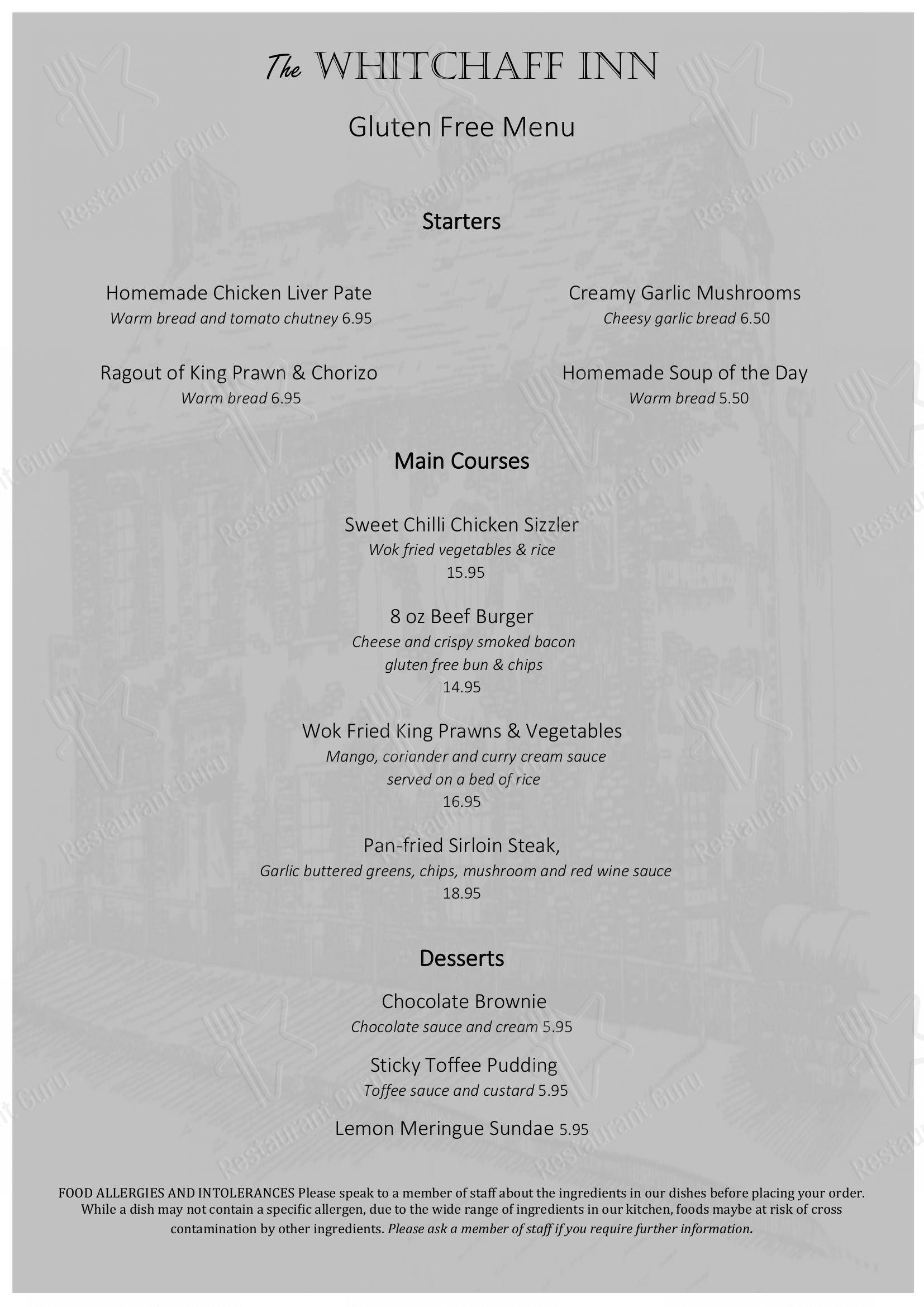 Menu at The Whitchaff Inn pub & bar, Rawtenstall