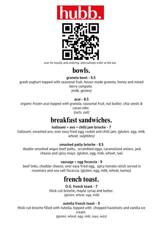 Menu at hubb., Halifax