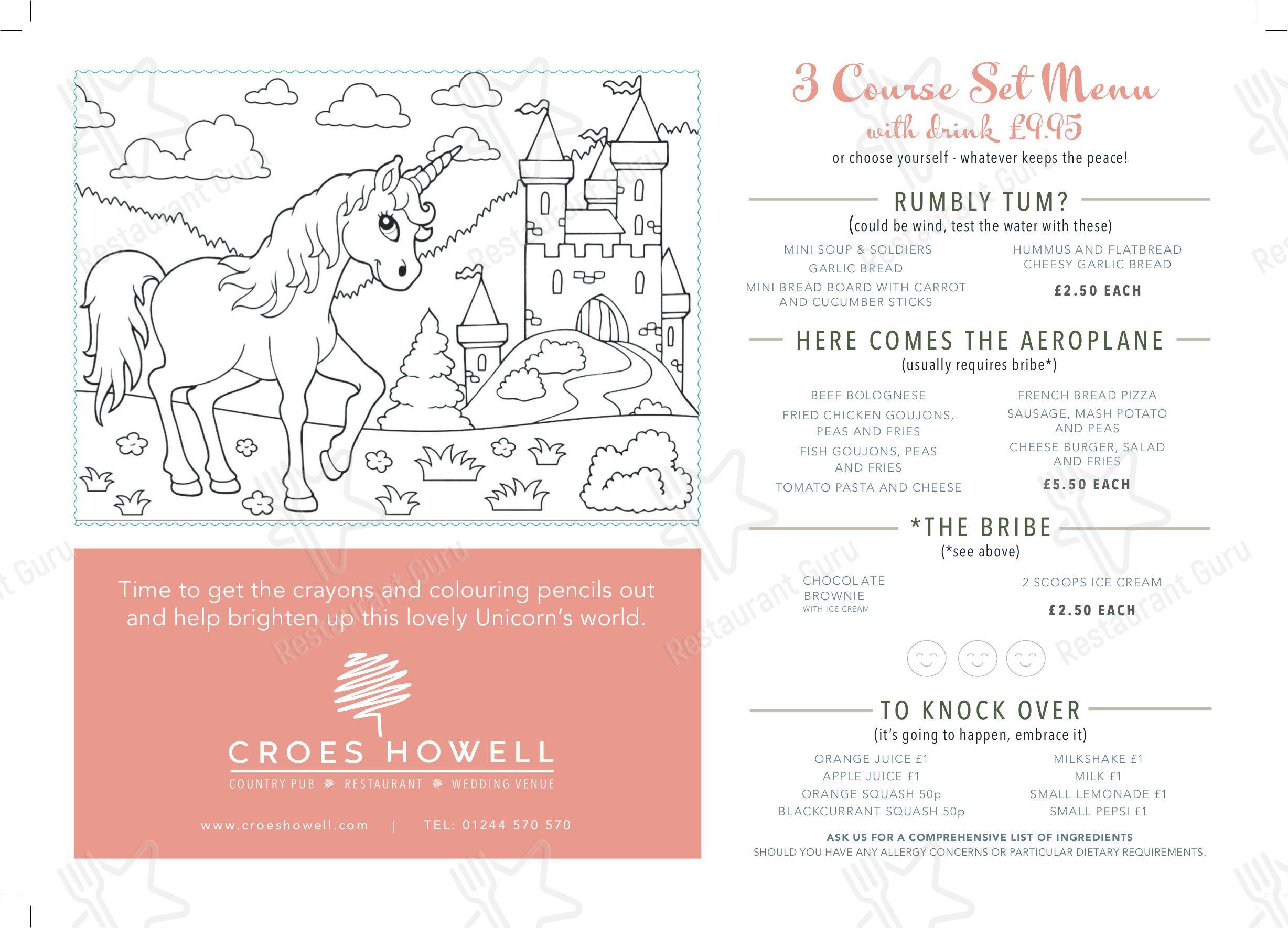 Menu at Croes Howell Restaurant & Bar, Wrexham