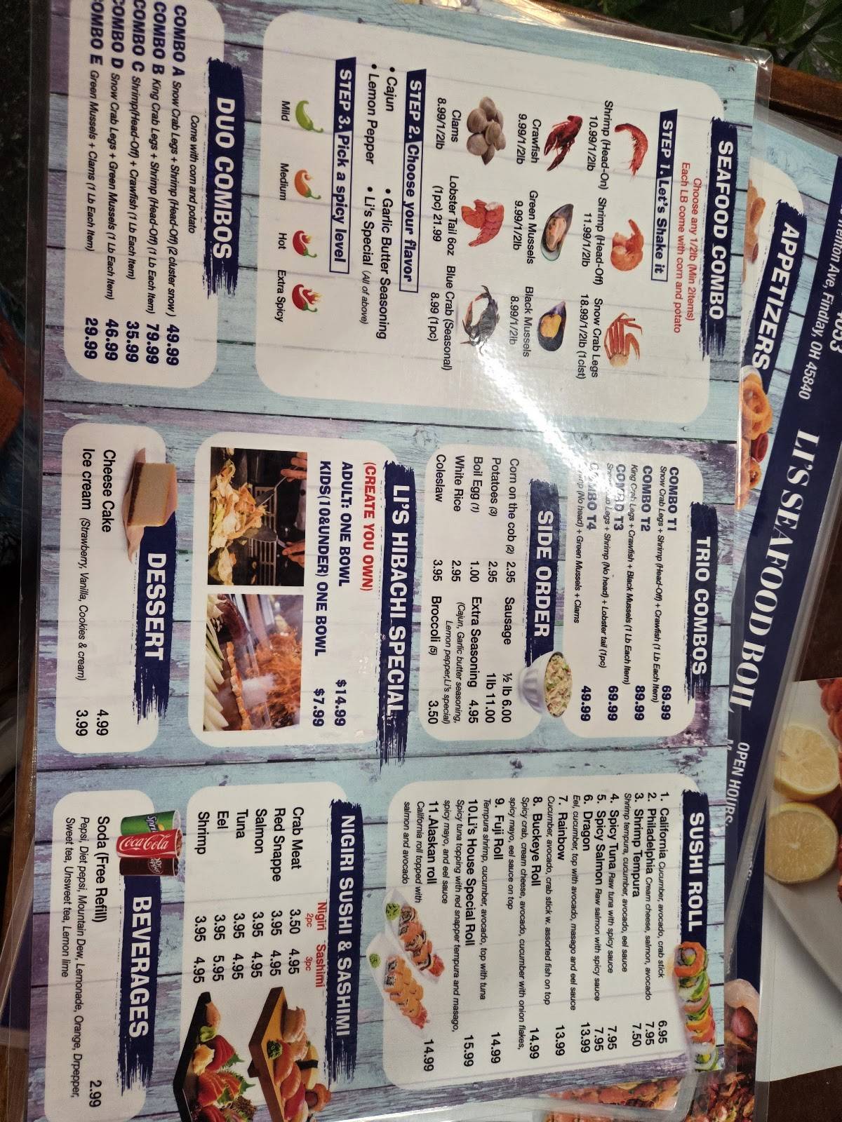 Menu at li's seafood boil restaurant, Findlay