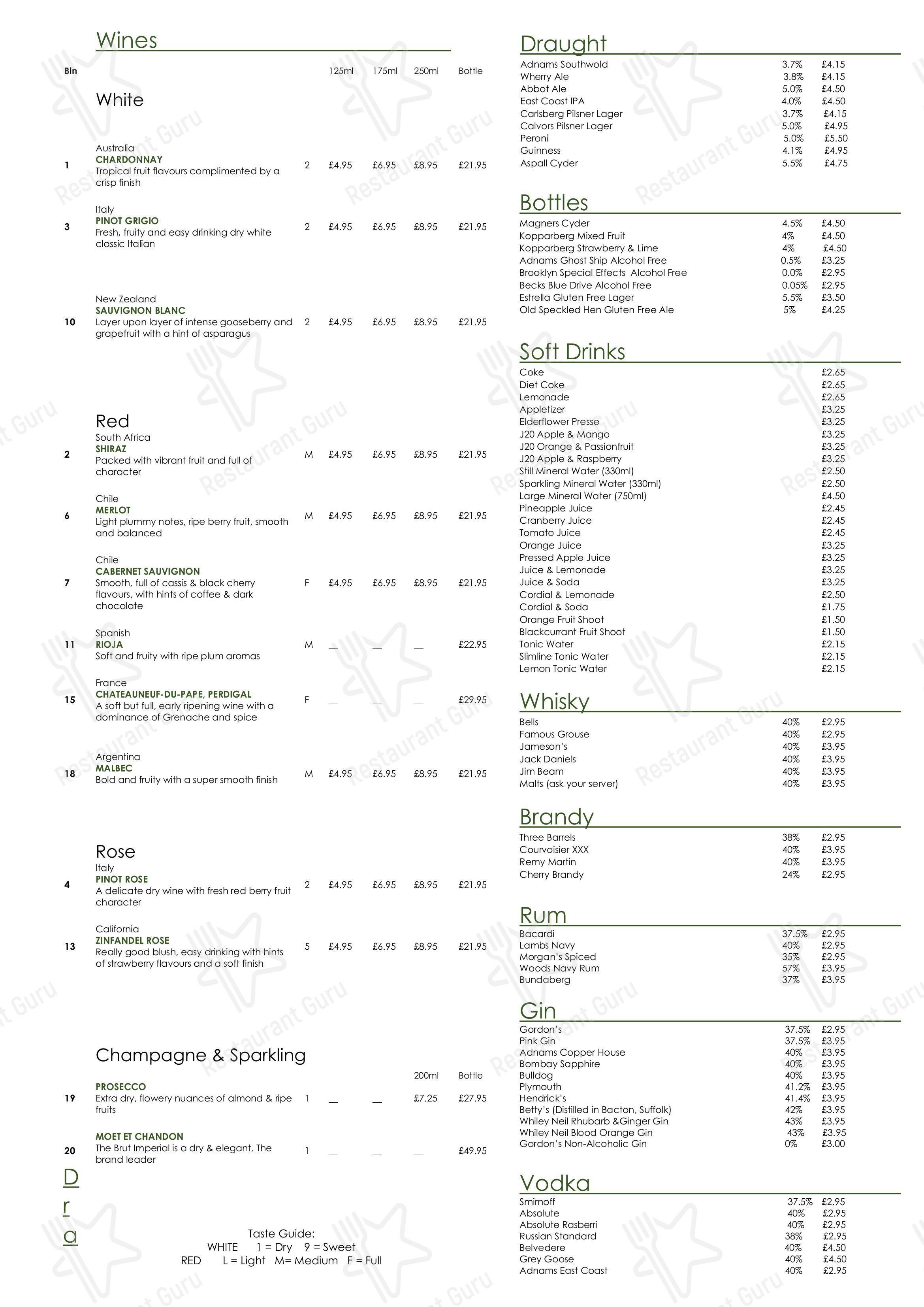 Menu at The White Horse Inn restaurant, Eye
