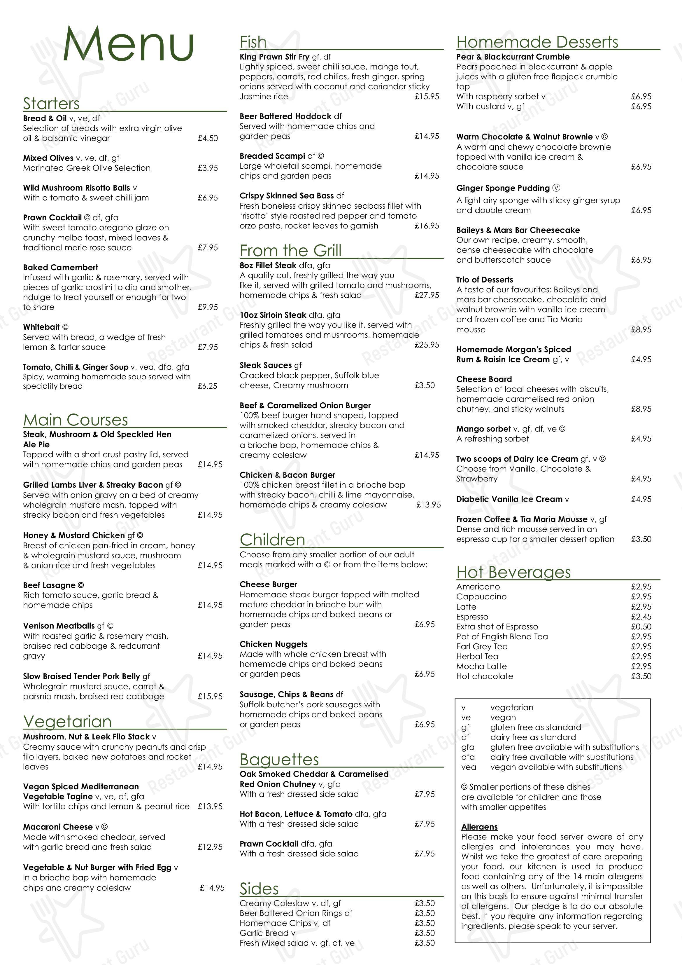 Menu at The White Horse Inn restaurant, Eye