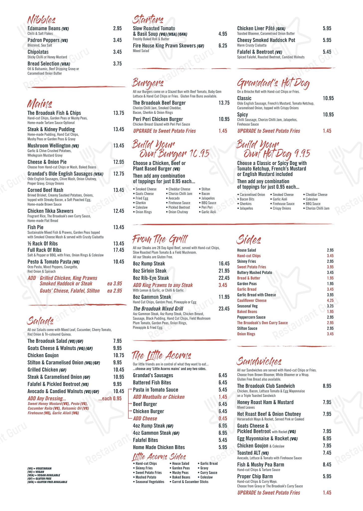 Menu at Broadoak Hotel, Ashton pub & bar, Ashton-under-Lyne