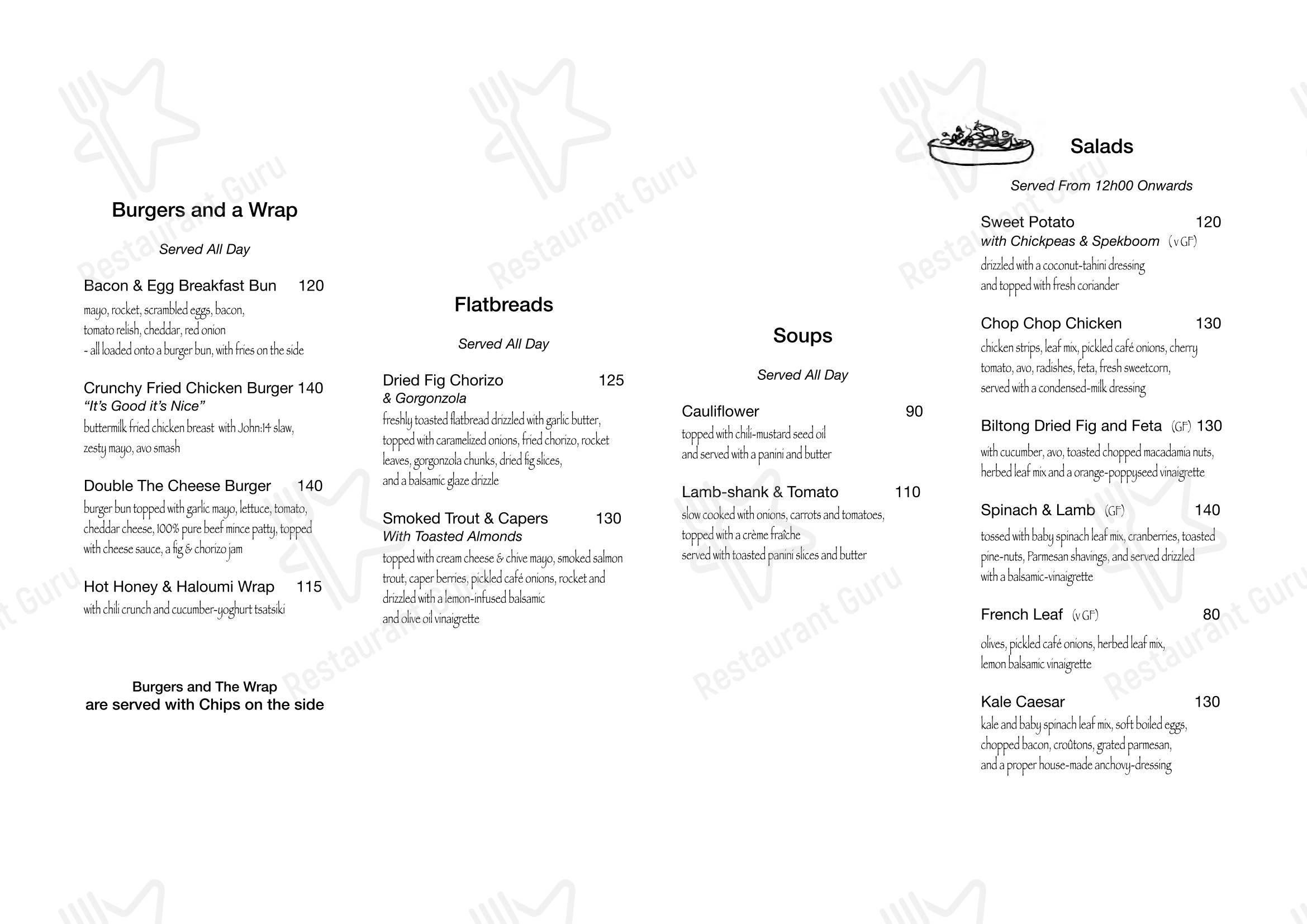 Menu at Afro-Boer restaurant, Pretoria