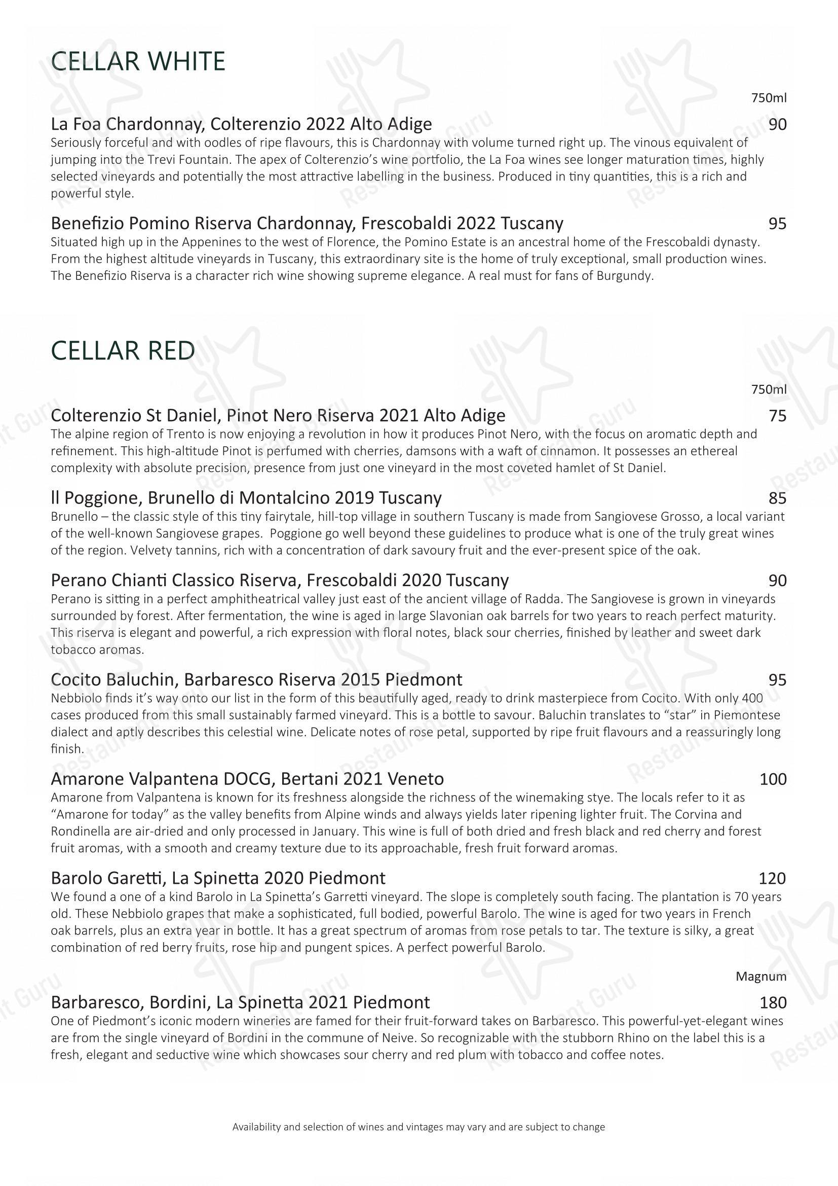 Menu at Bancone Covent Garden restaurant, London, 39 William IV St