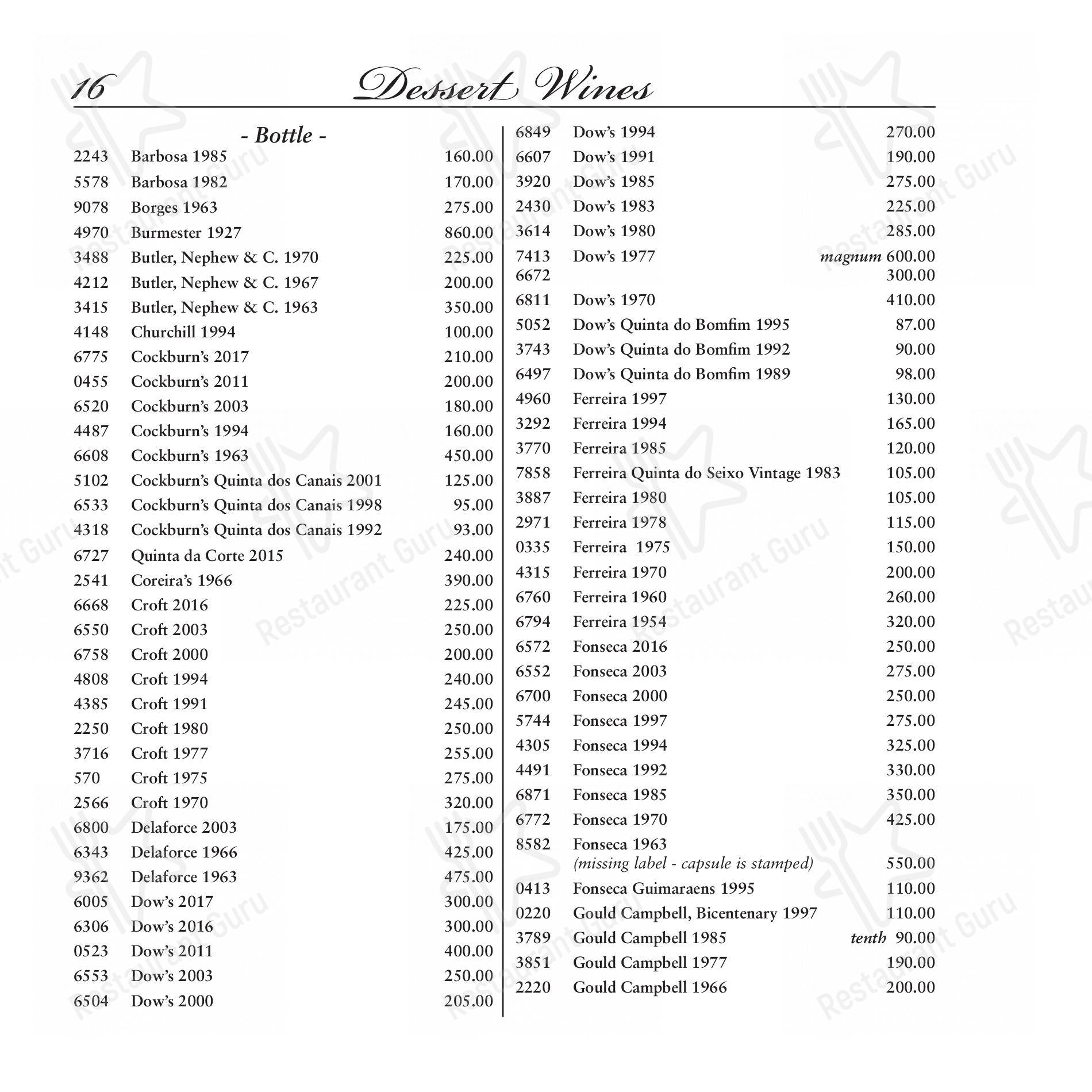 Menu at Bern's Steak House steakhouse, Tampa, S Howard Ave