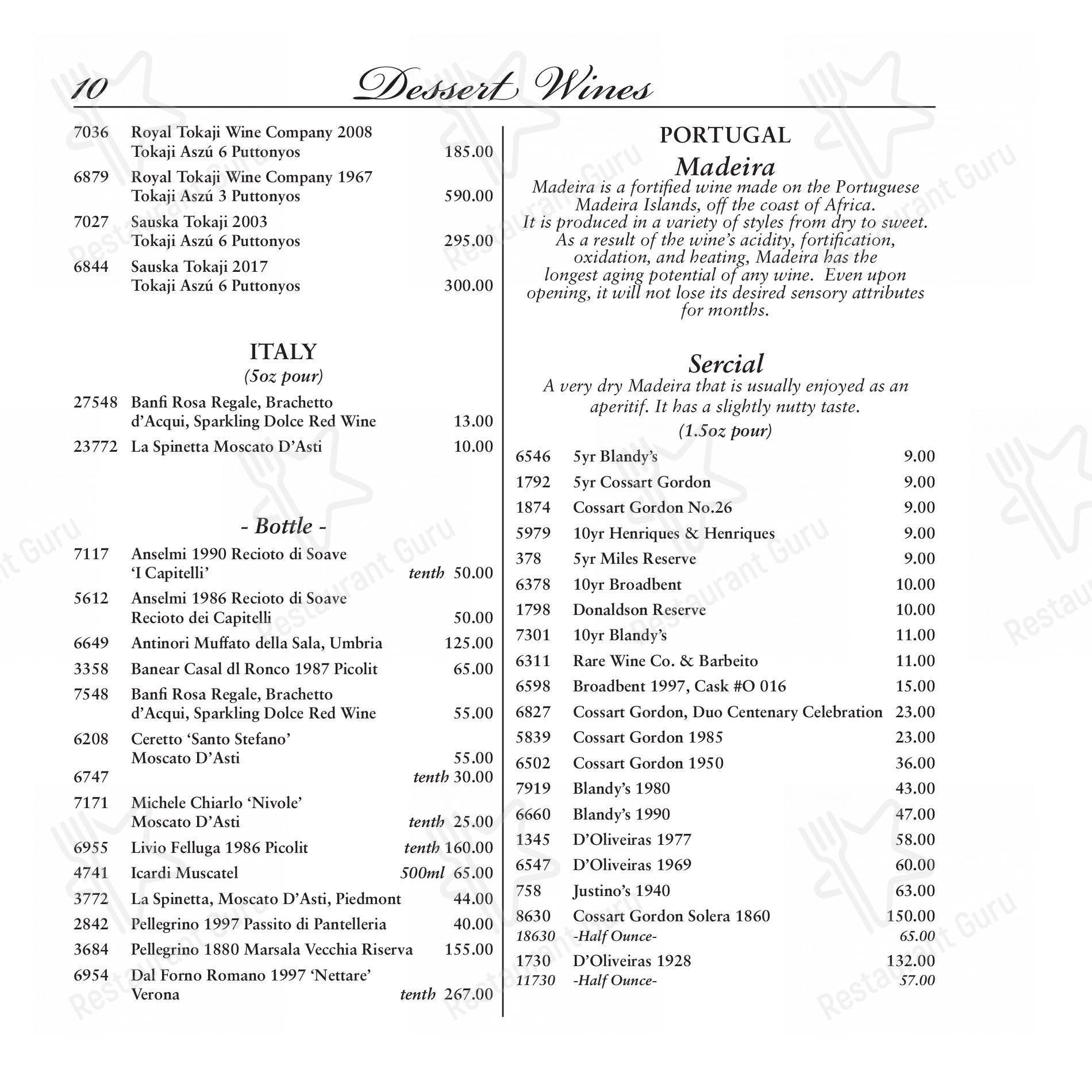 Menu at Bern's Steak House steakhouse, Tampa, S Howard Ave