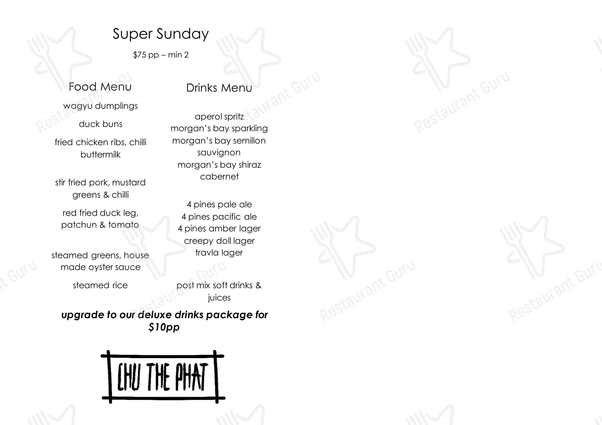 Menu at Chu The Phat pub & bar, South Brisbane