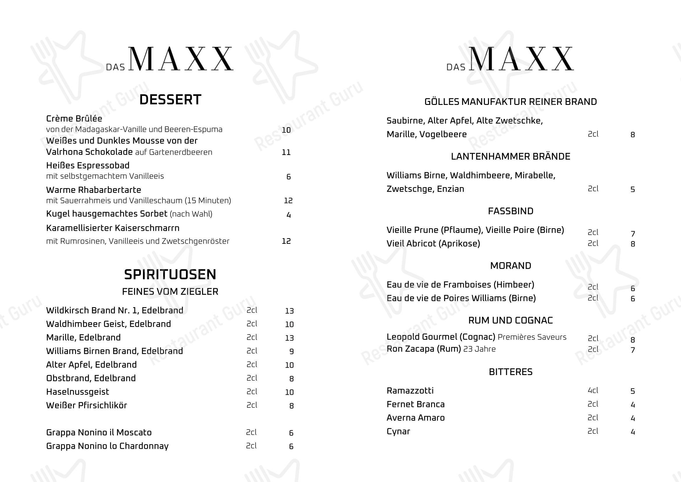 Speisekarte von DAS MAXX restaurant, Regen