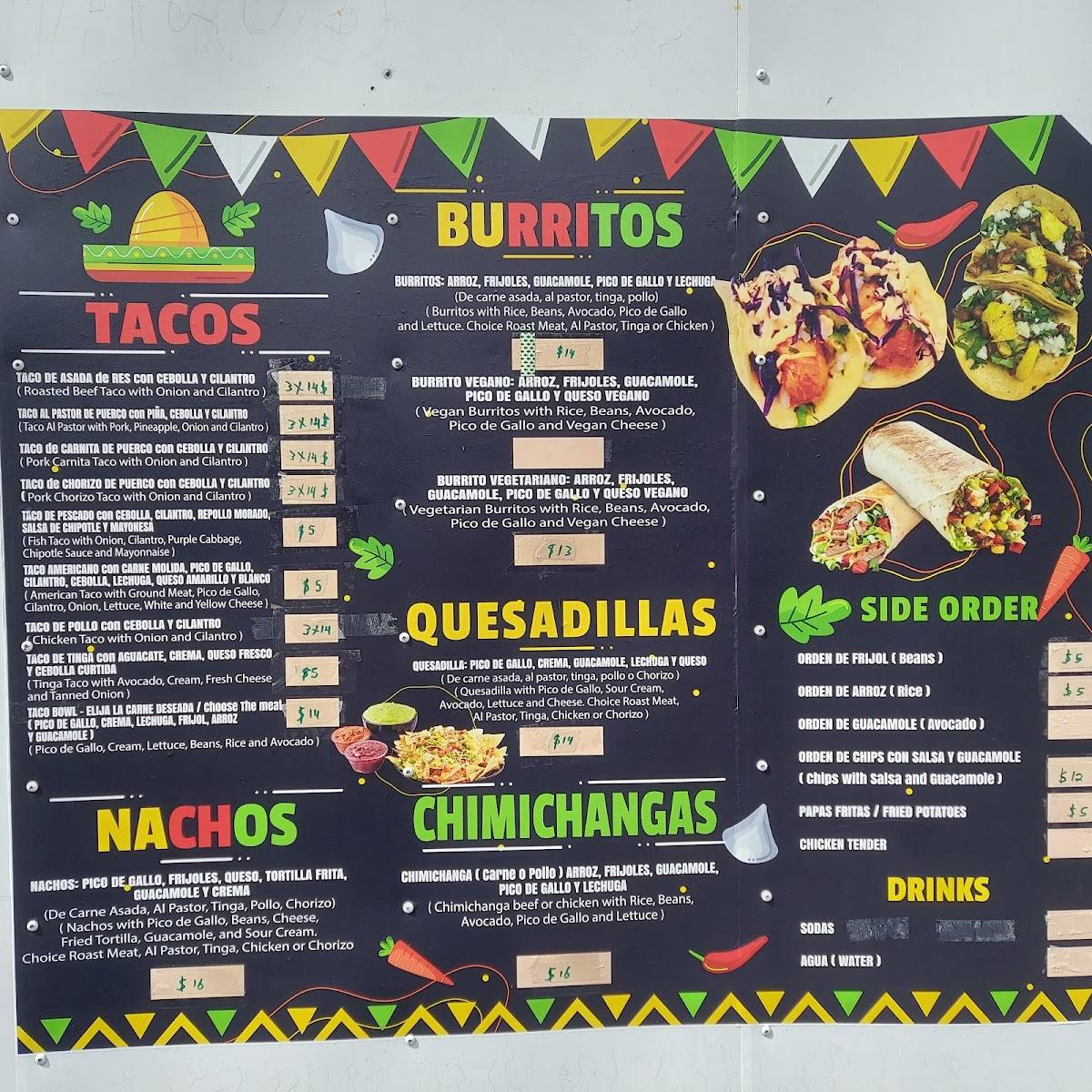 Menu at Marco's Tacos Food Truck restaurant, Modena