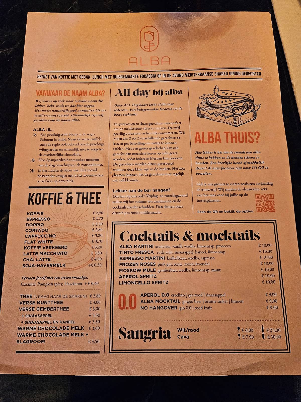 Menu at Restaurant Alba, Nijmegen