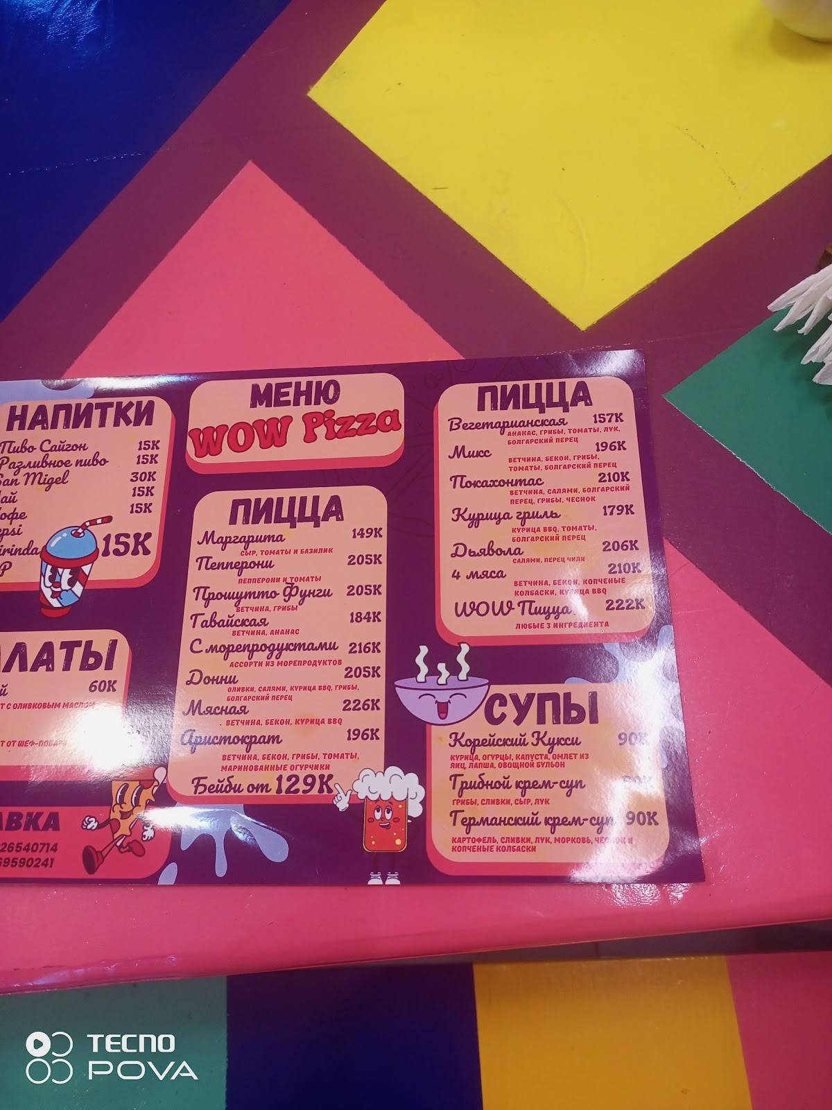 Menu at WOW Pizza restaurant, Ninh Hòa