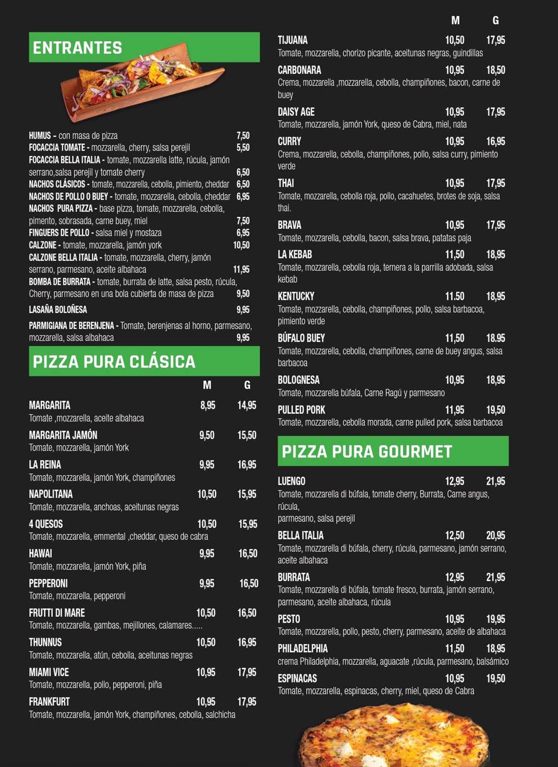 Carta del restaurante Pura Pizza Eusebio Estada, Palma del Mallorca