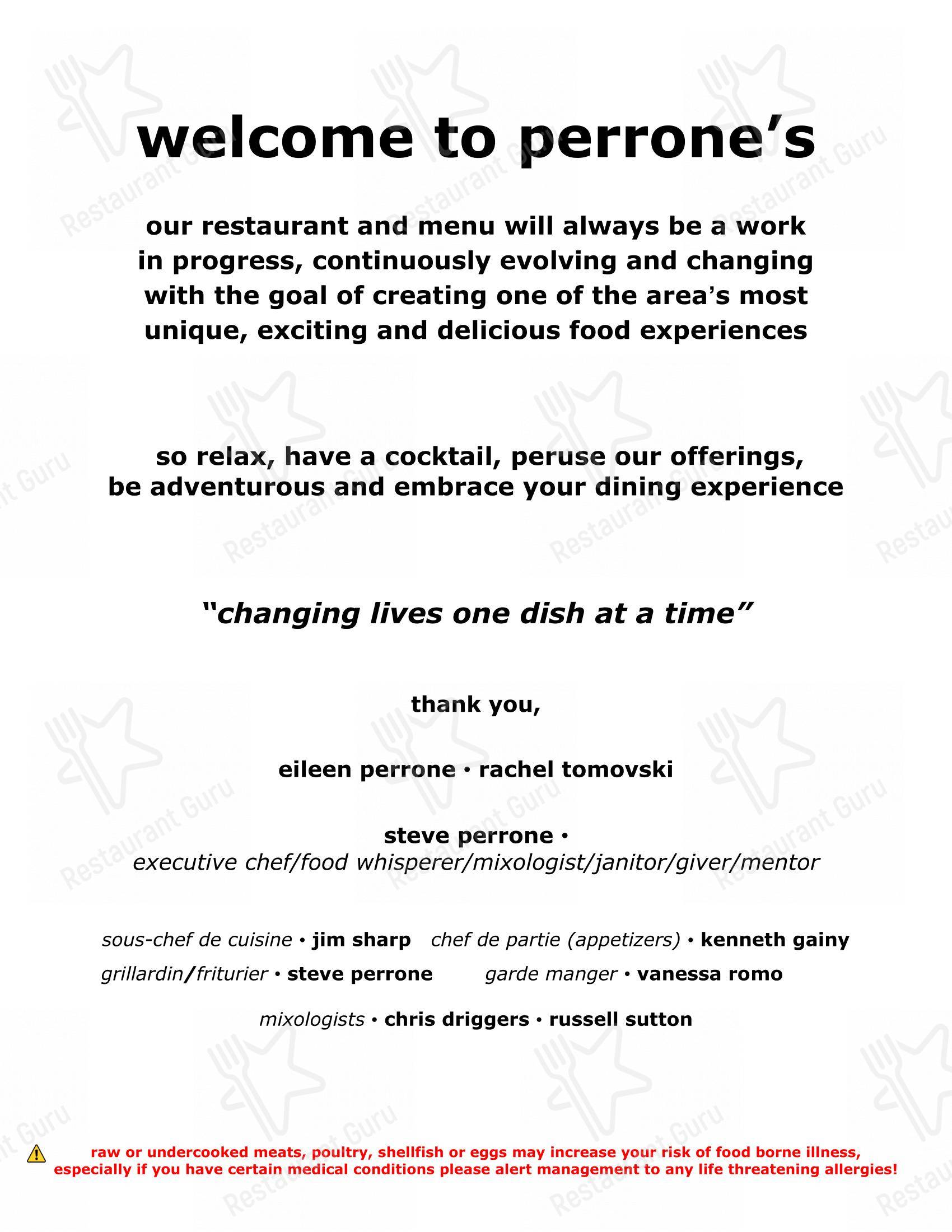 Menu at Perrone's Restaurant and Bar, Pawleys Island