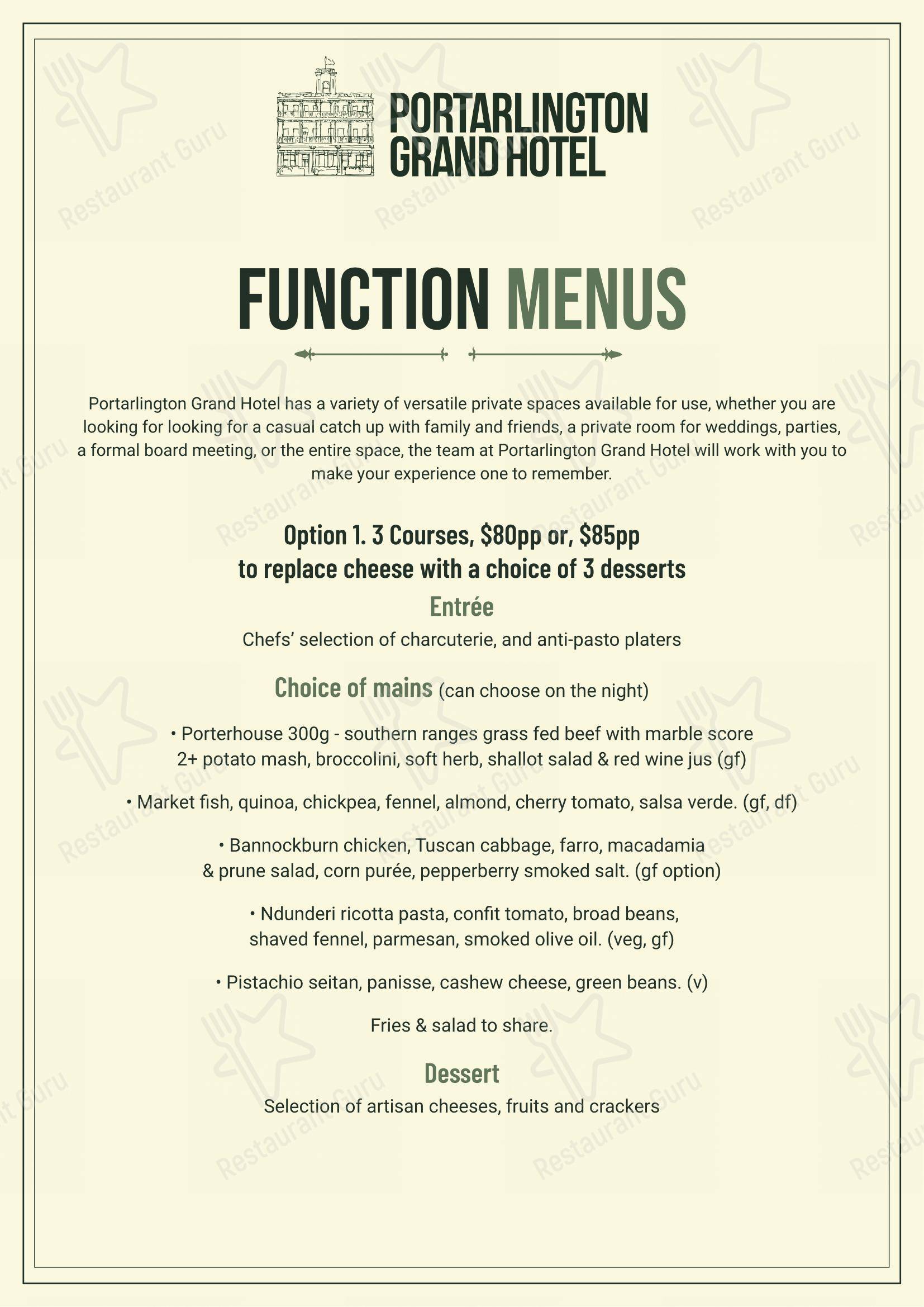 Menu at Portarlington Grand Hotel pub & bar, Portarlington