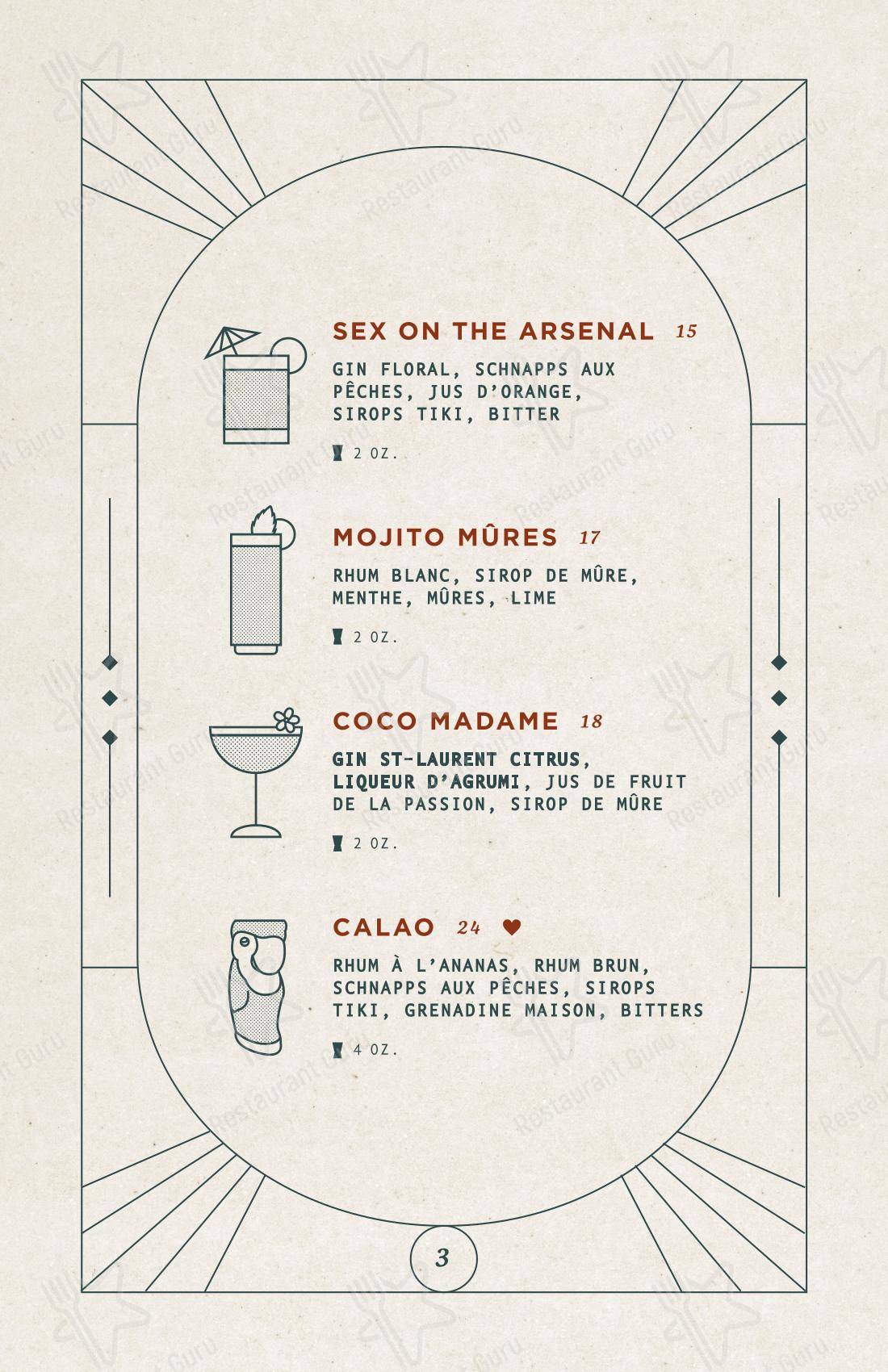 Menu au Restaurant Arsenal & Co., Québec