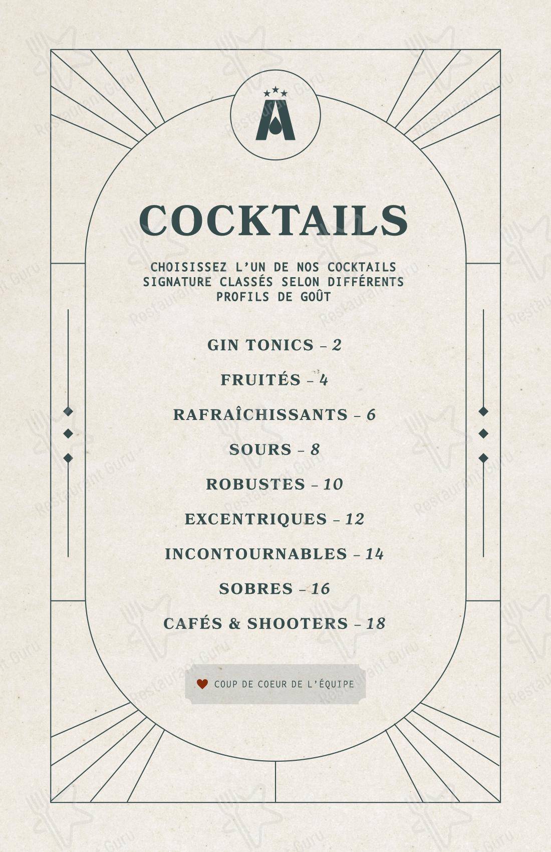 Menu au Restaurant Arsenal & Co., Québec