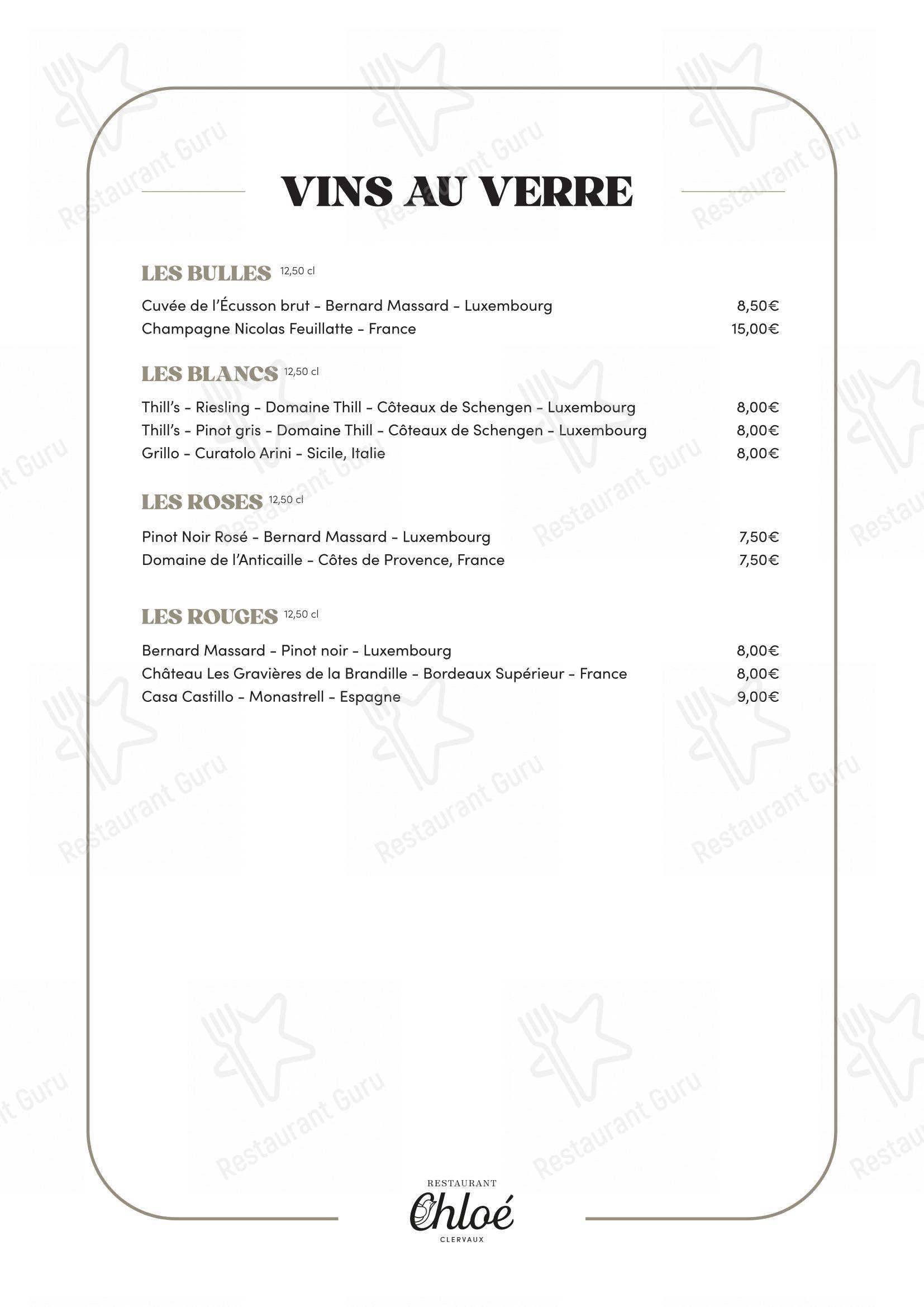 Menu au Restaurant Le Chloé, Clervaux
