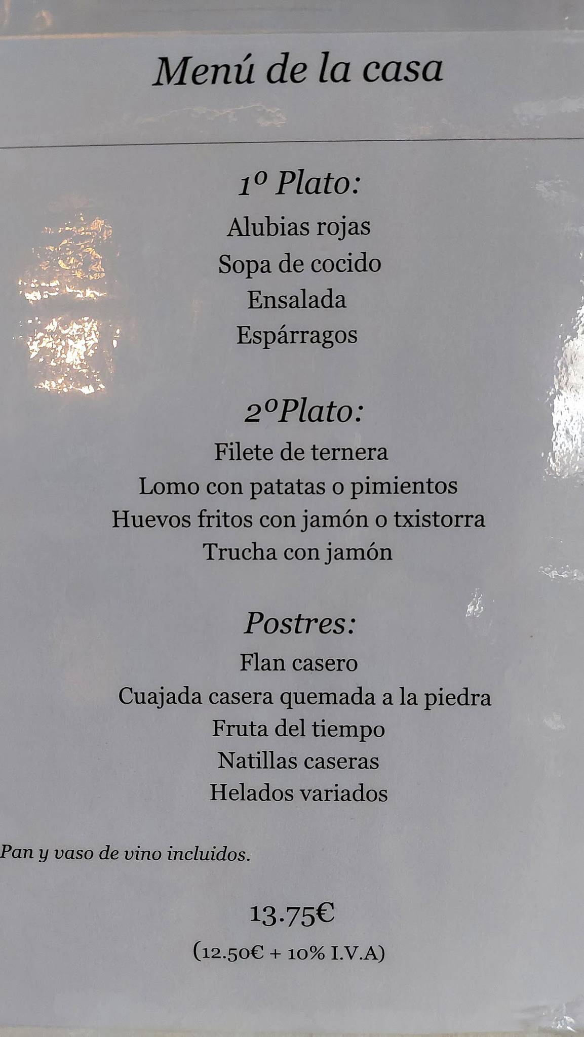 Carta de Restaurante Venta de Juan Pito, España, Puerto de la Belagua