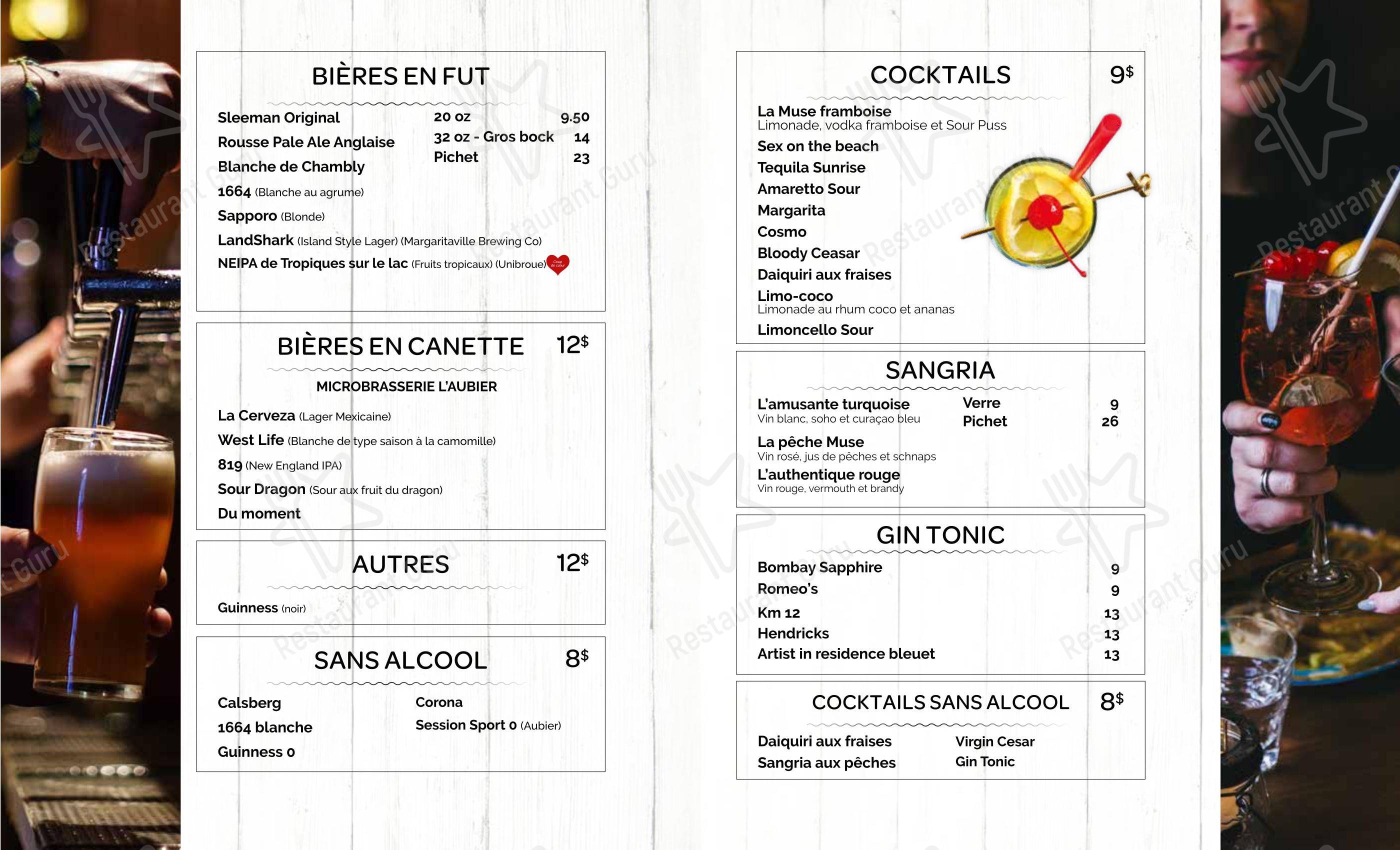 Menu au Resto La Muse Drummondville pizzeria, Drummondville