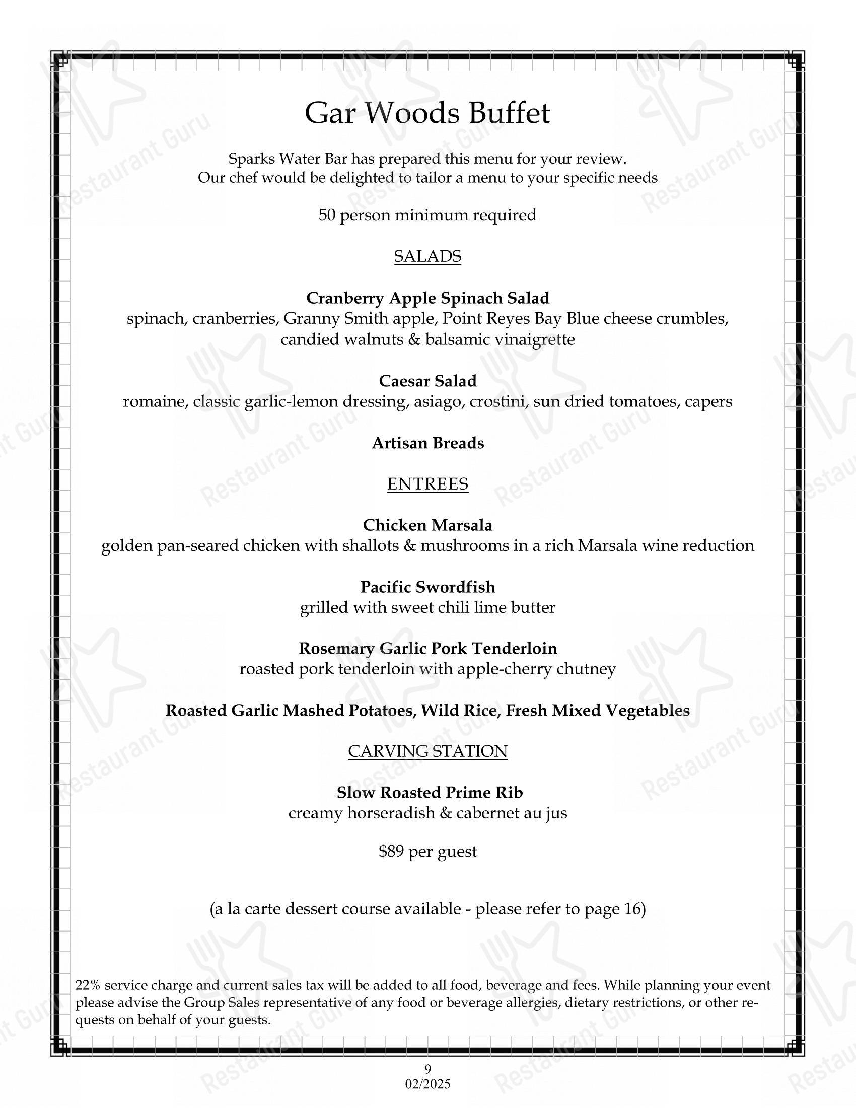 Menu at Sparks Water Bar, Sparks