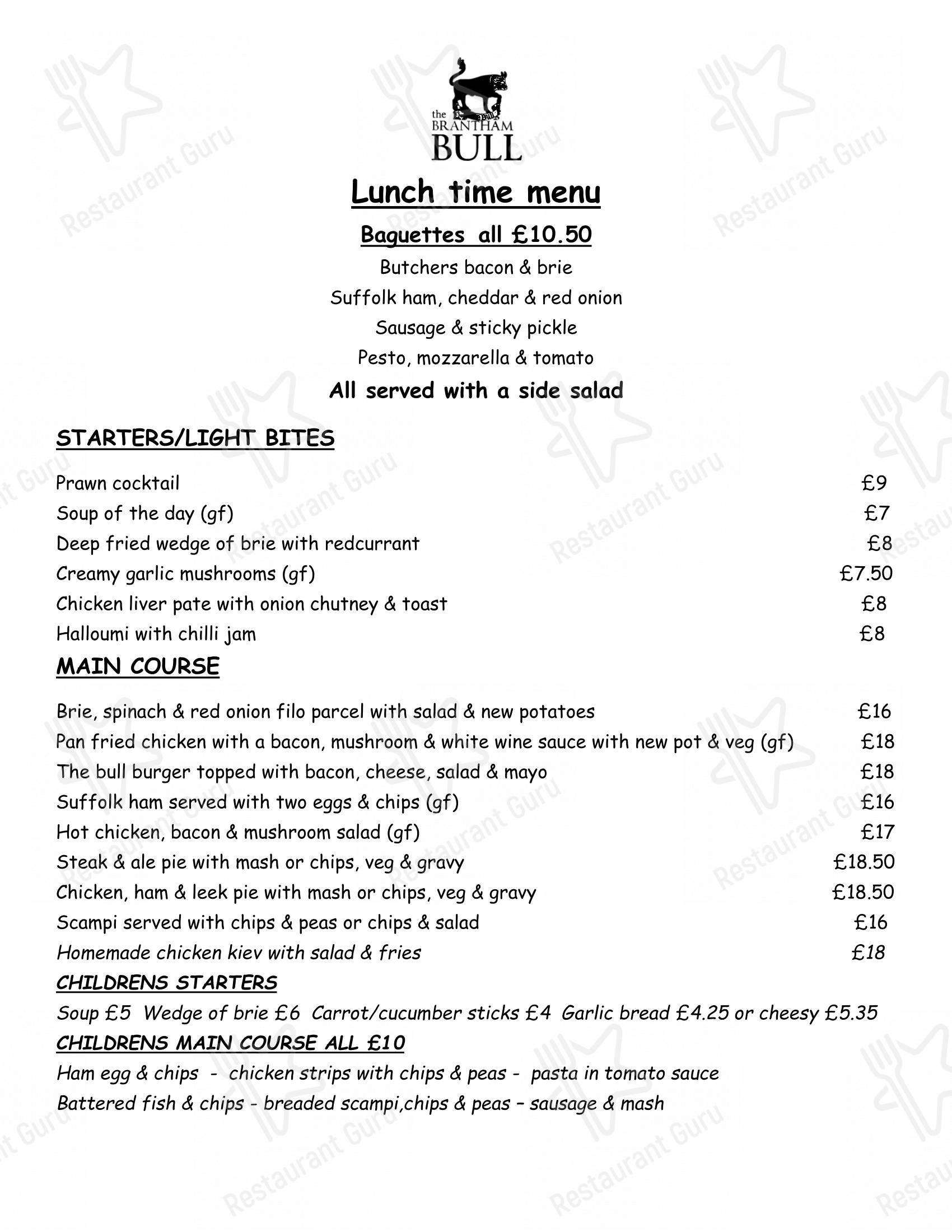 Menu at The Bull pub & bar, Manningtree