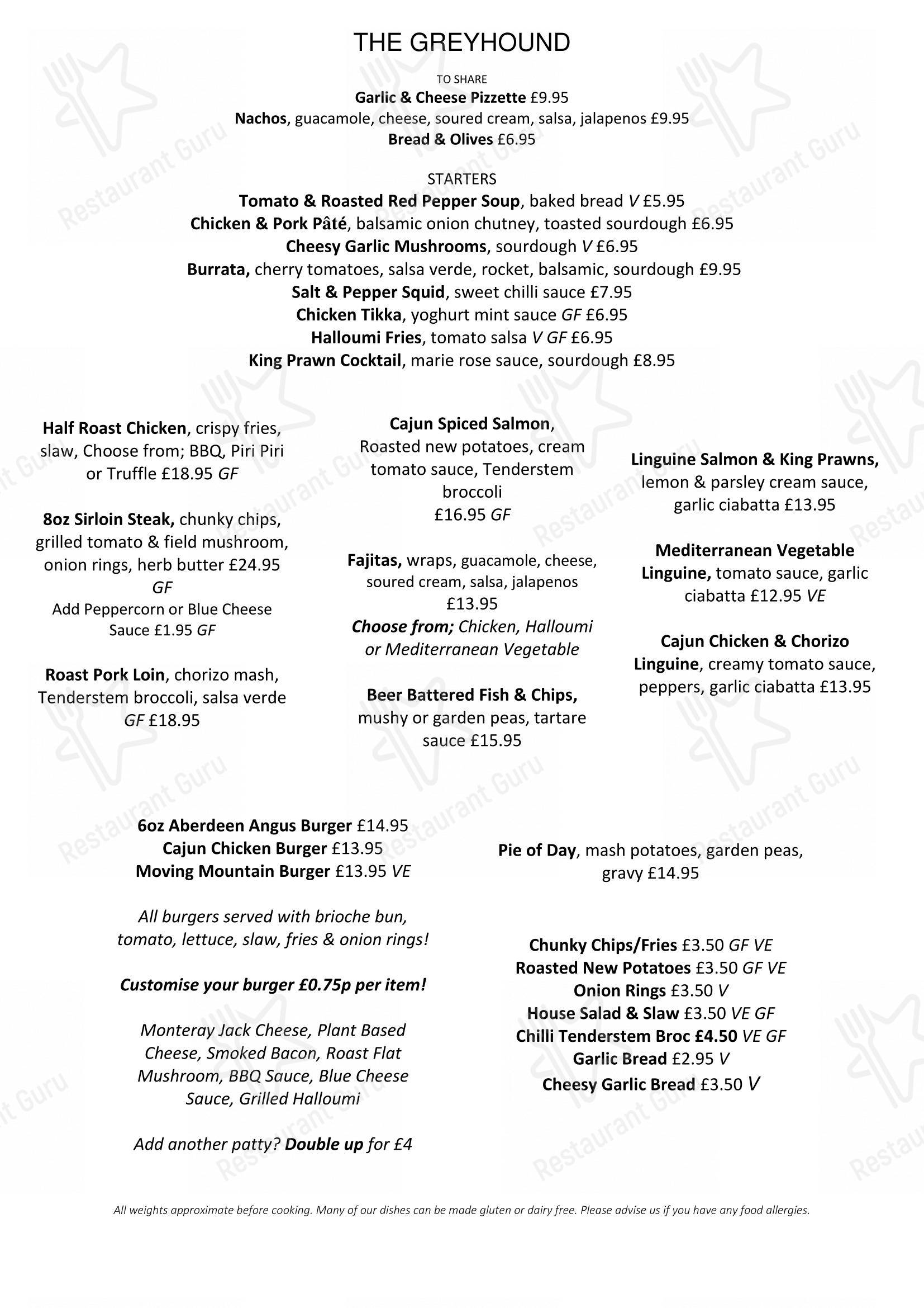 Menu at The Greyhound Inn pub & bar, Wolverhampton, The Greyhound