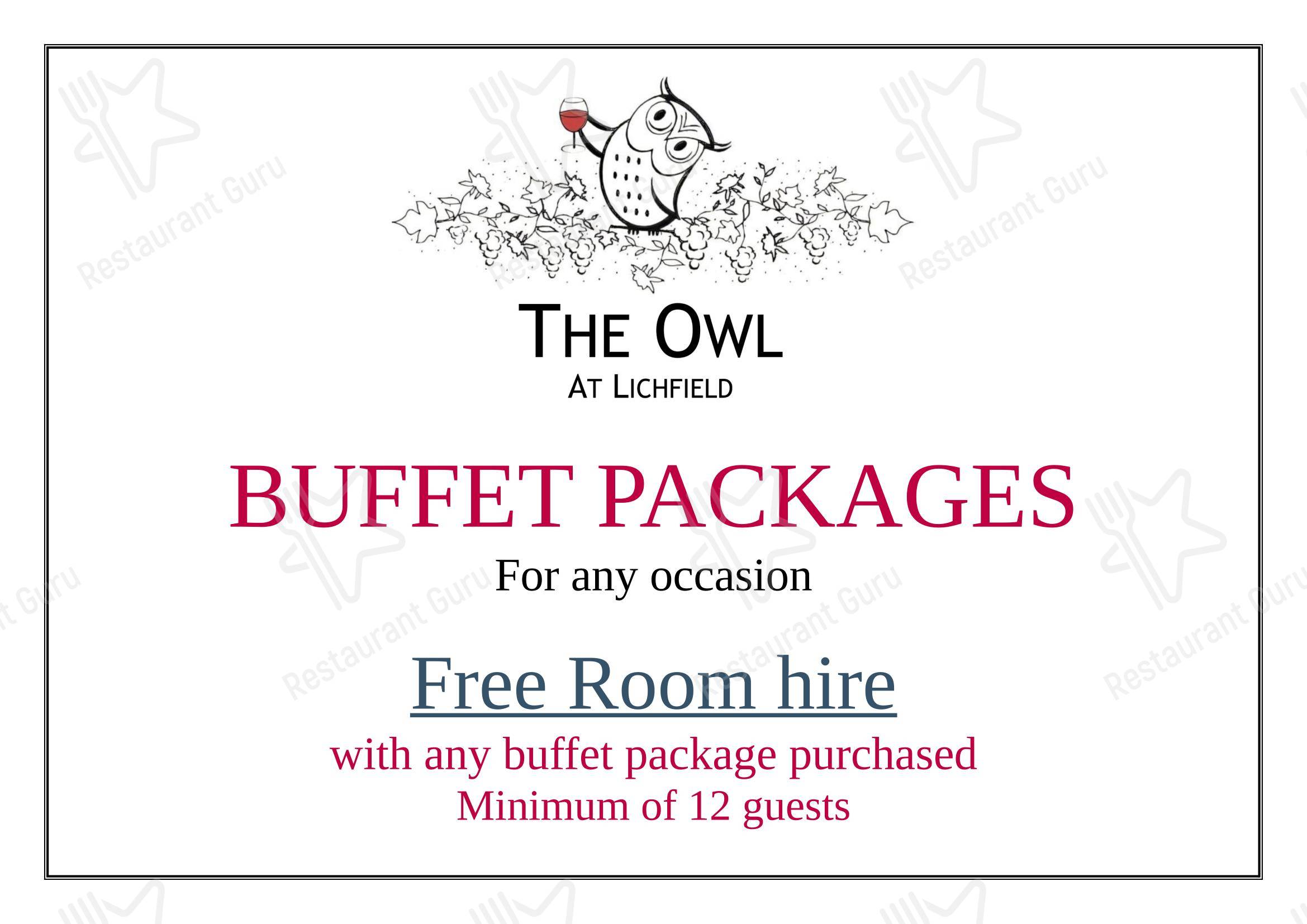 Menu at The Owl at Lichfield pub & bar, Lichfield