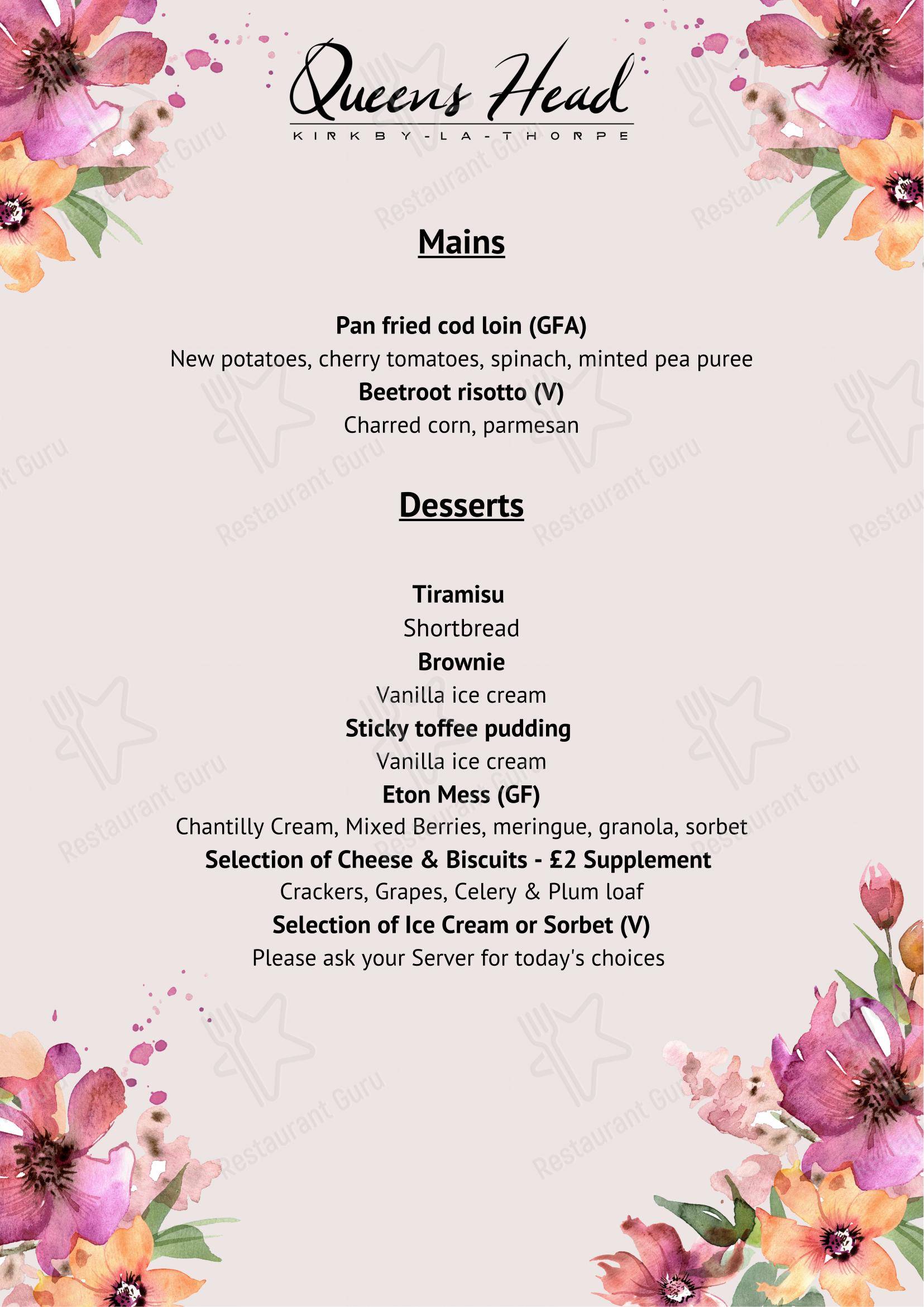 Menu at The Queens Head Pub & Restaurant, Sleaford