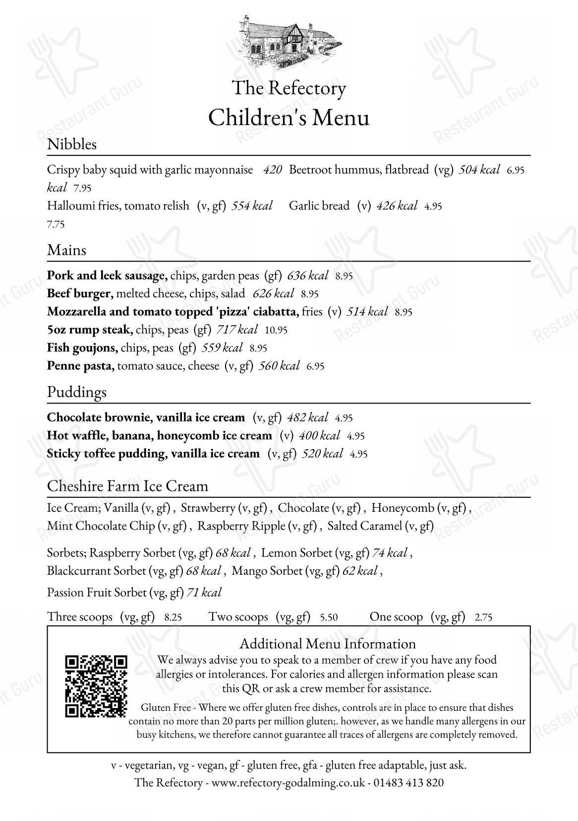 Menu at The Refectory pub & bar, Godalming