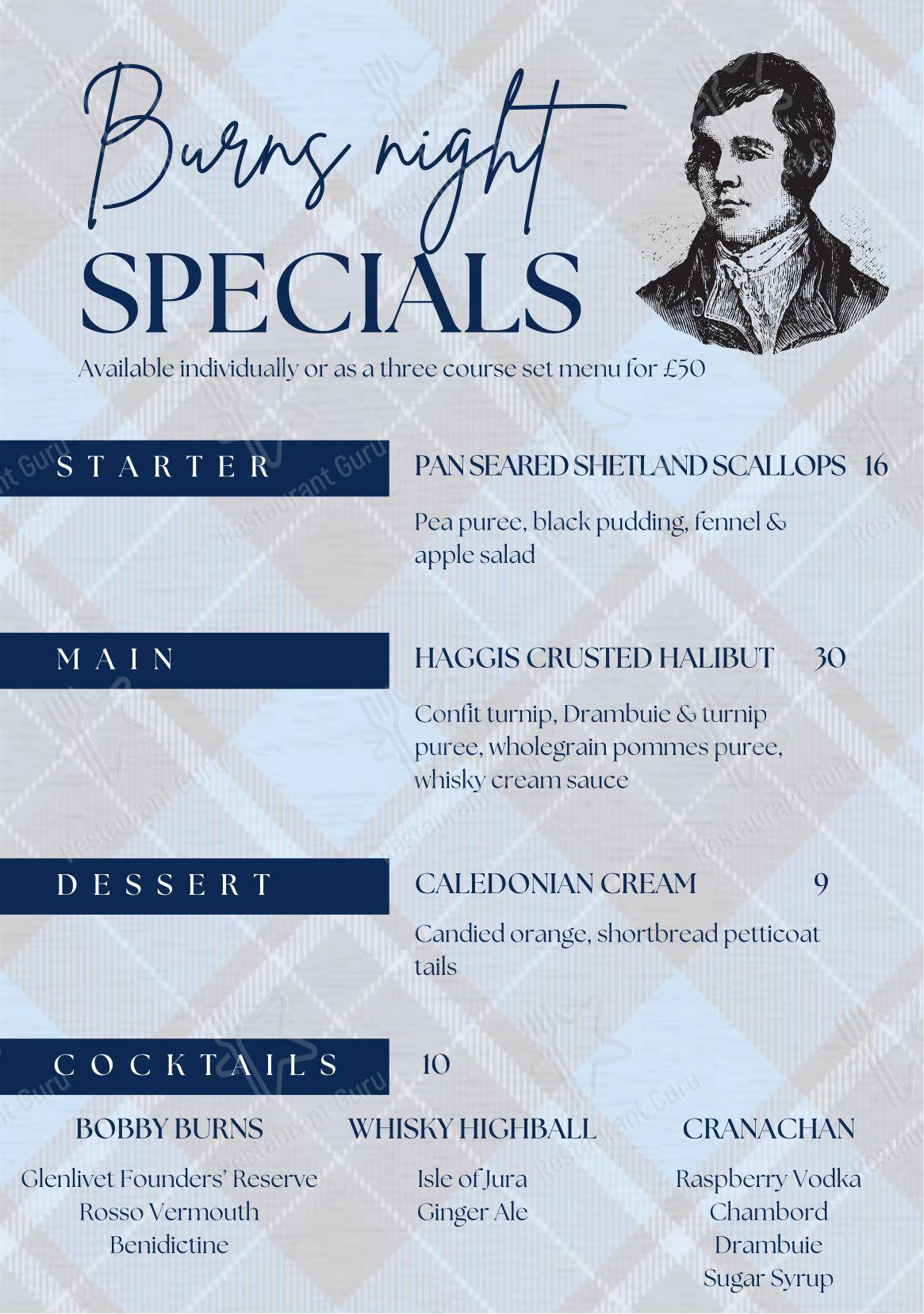 Menu at The Silver Darling restaurant, Aberdeen
