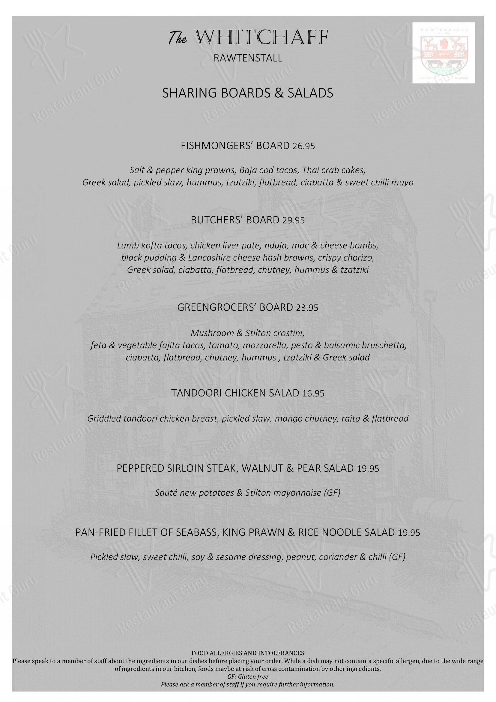 Menu at The Whitchaff Inn pub & bar, Rawtenstall