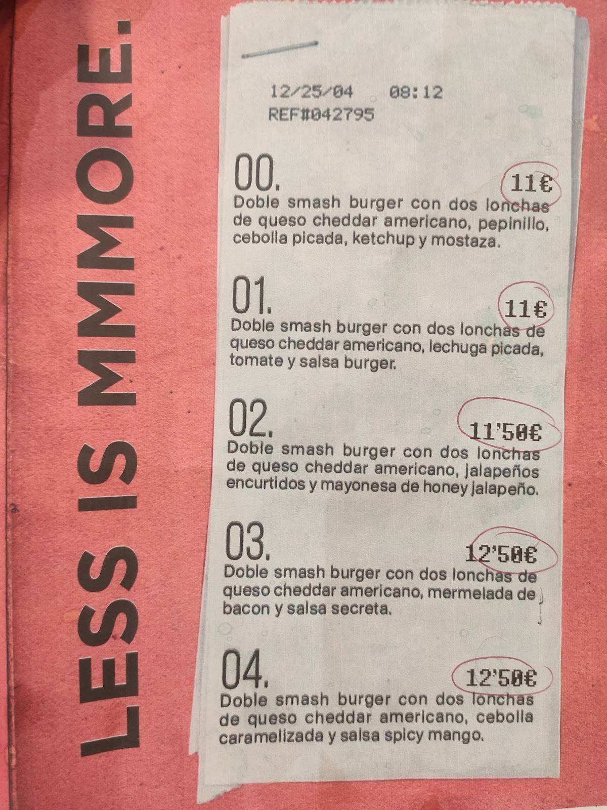 Menu at Sizzle Burgers restaurant, Valencia