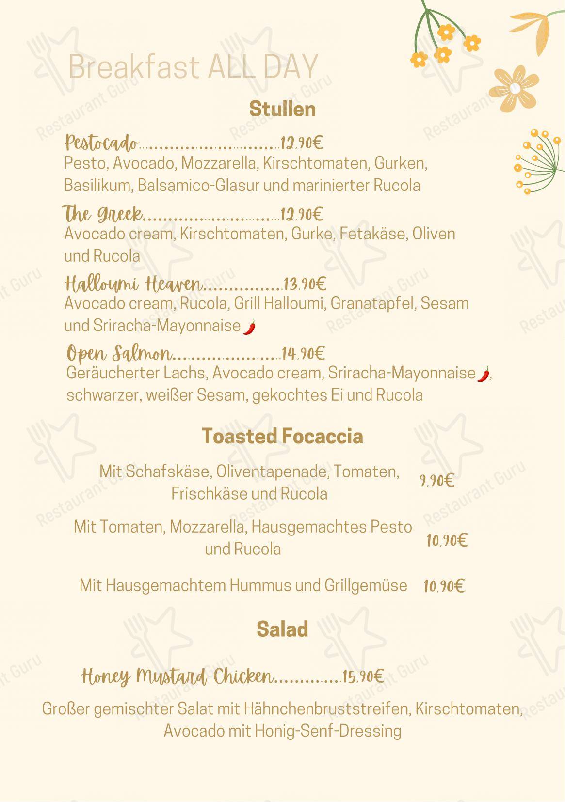Menu at flora cafe, Aschaffenburg