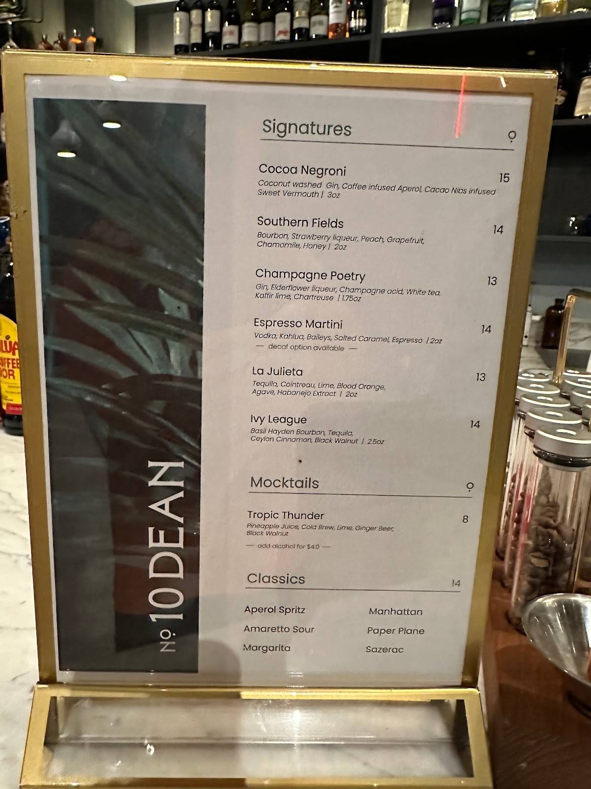 Menu at 10 DEAN Waverley pub & bar, Toronto, Located in the Lobby of ...