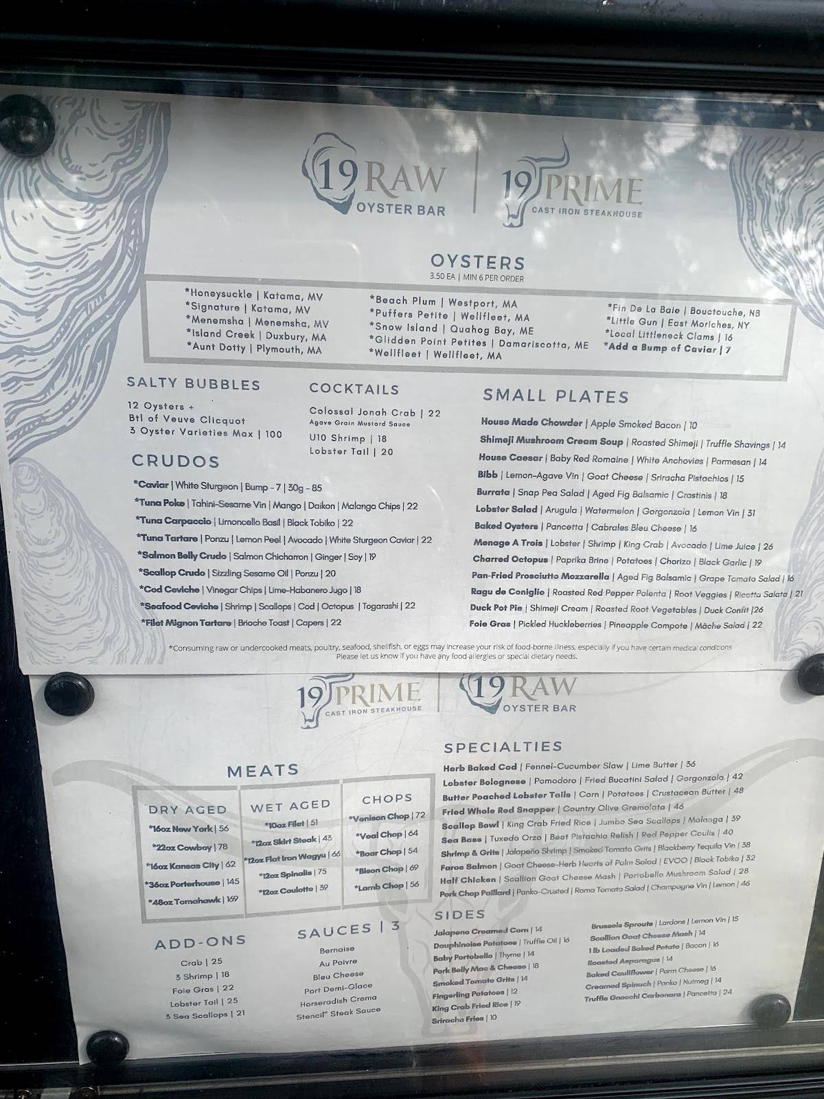Menu at 19 Raw Oyster Bar, Edgartown