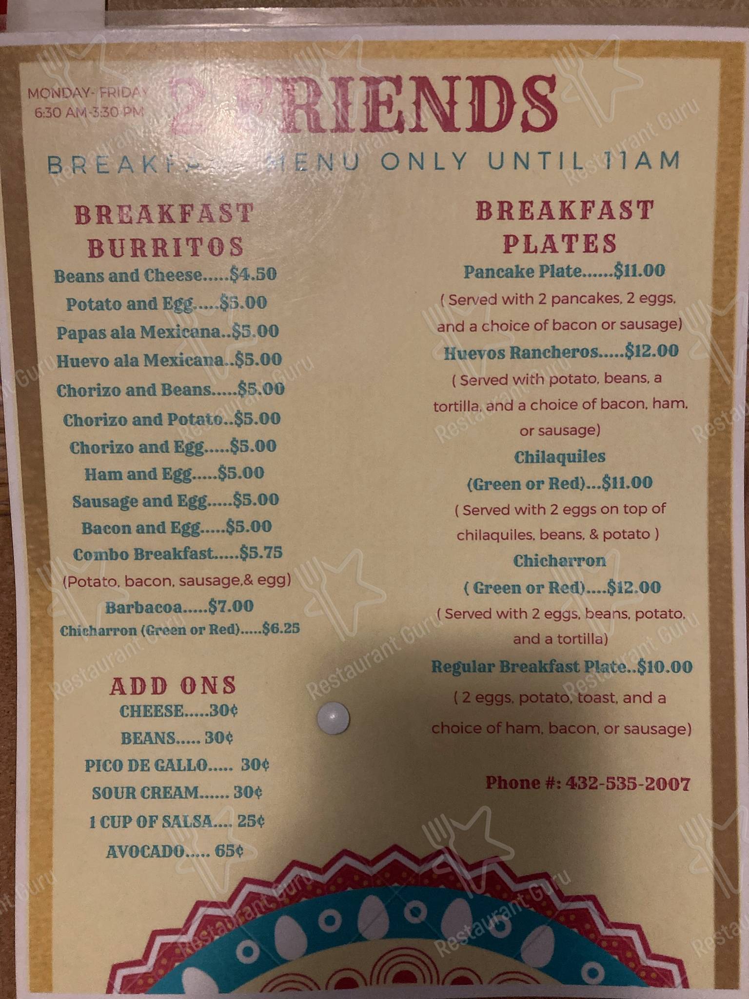 Menu at 2 Friends restaurant, Midkiff