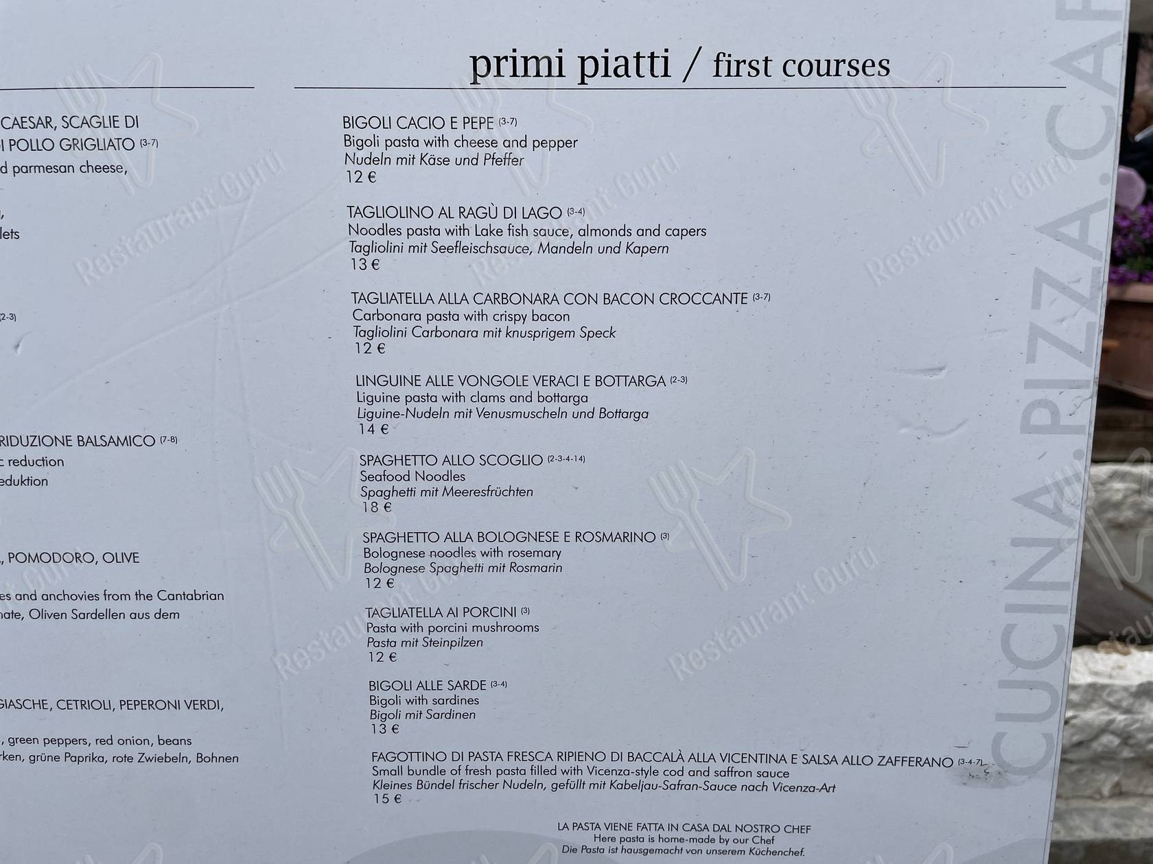 Menu au 31 CUCINA. PIZZA. CAFFE' restaurant, Sirmione