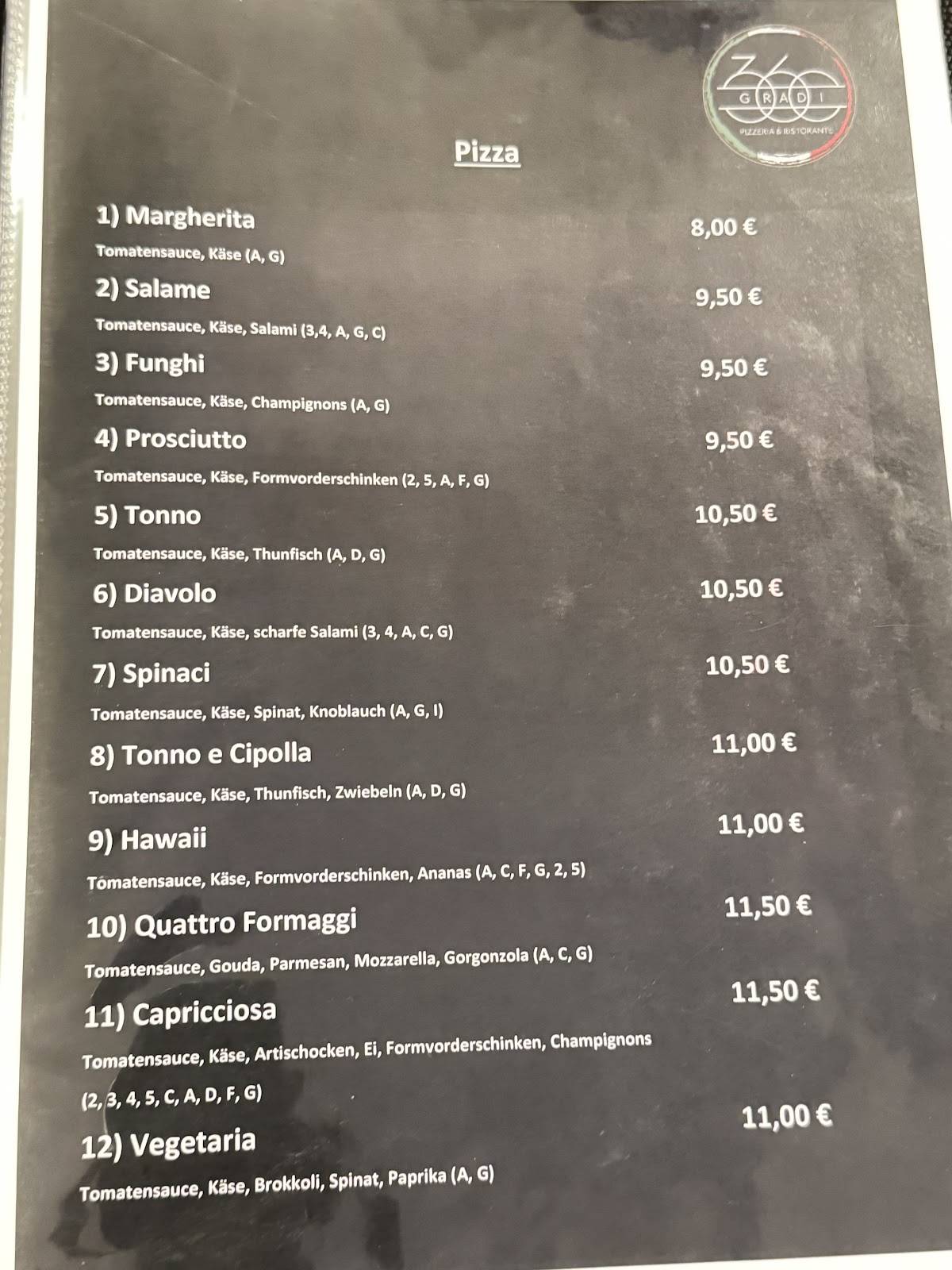 Speisekarte von 360 Gradi Pizzeria Ristorante, Köln