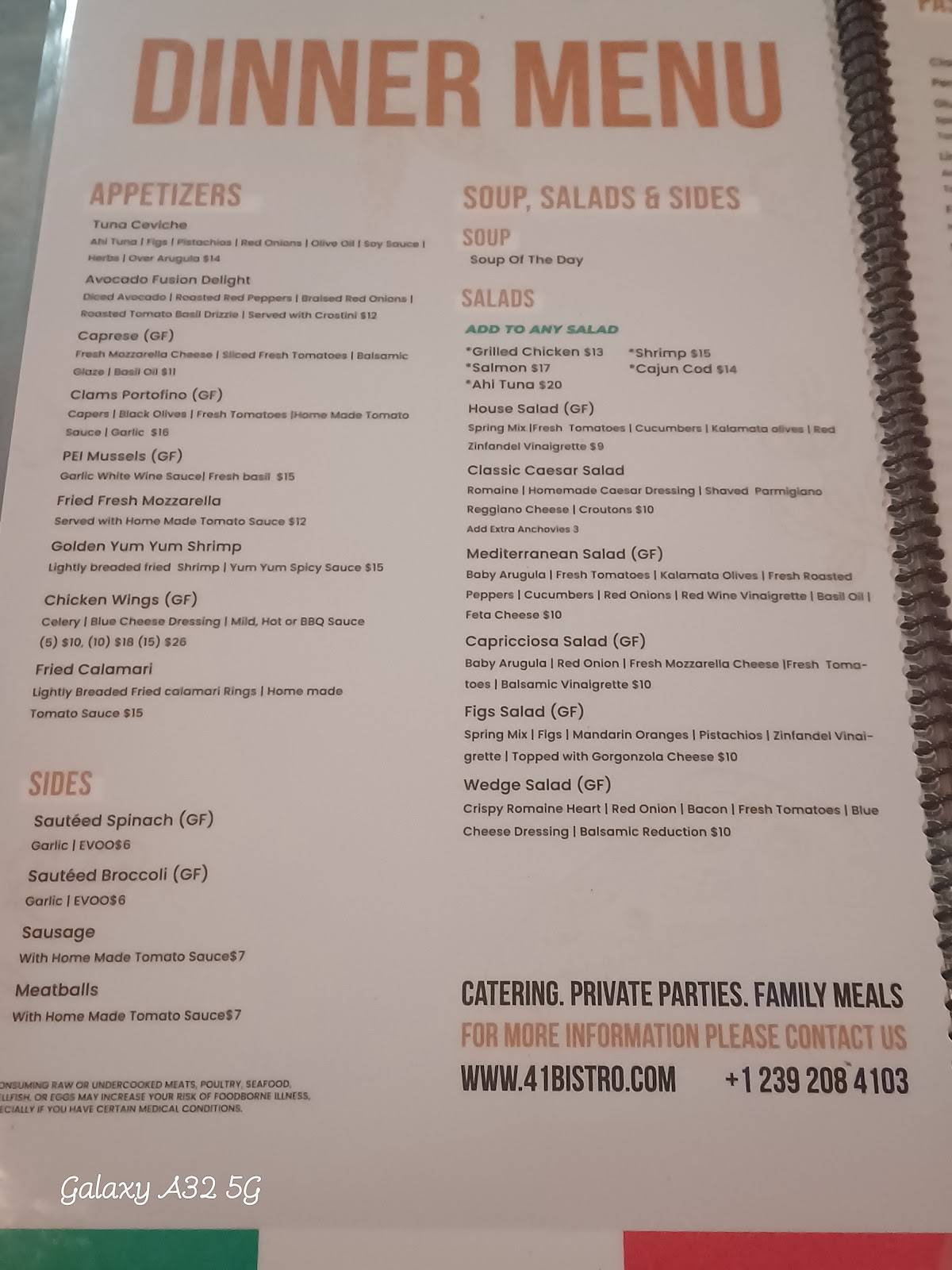 Menu at 41 Bistro restaurant, Estero