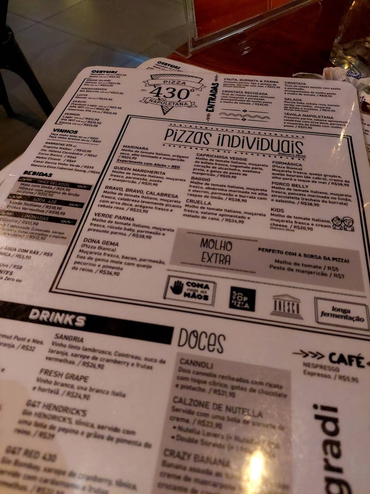 Menu em 430º Gradi restaurante, Recife