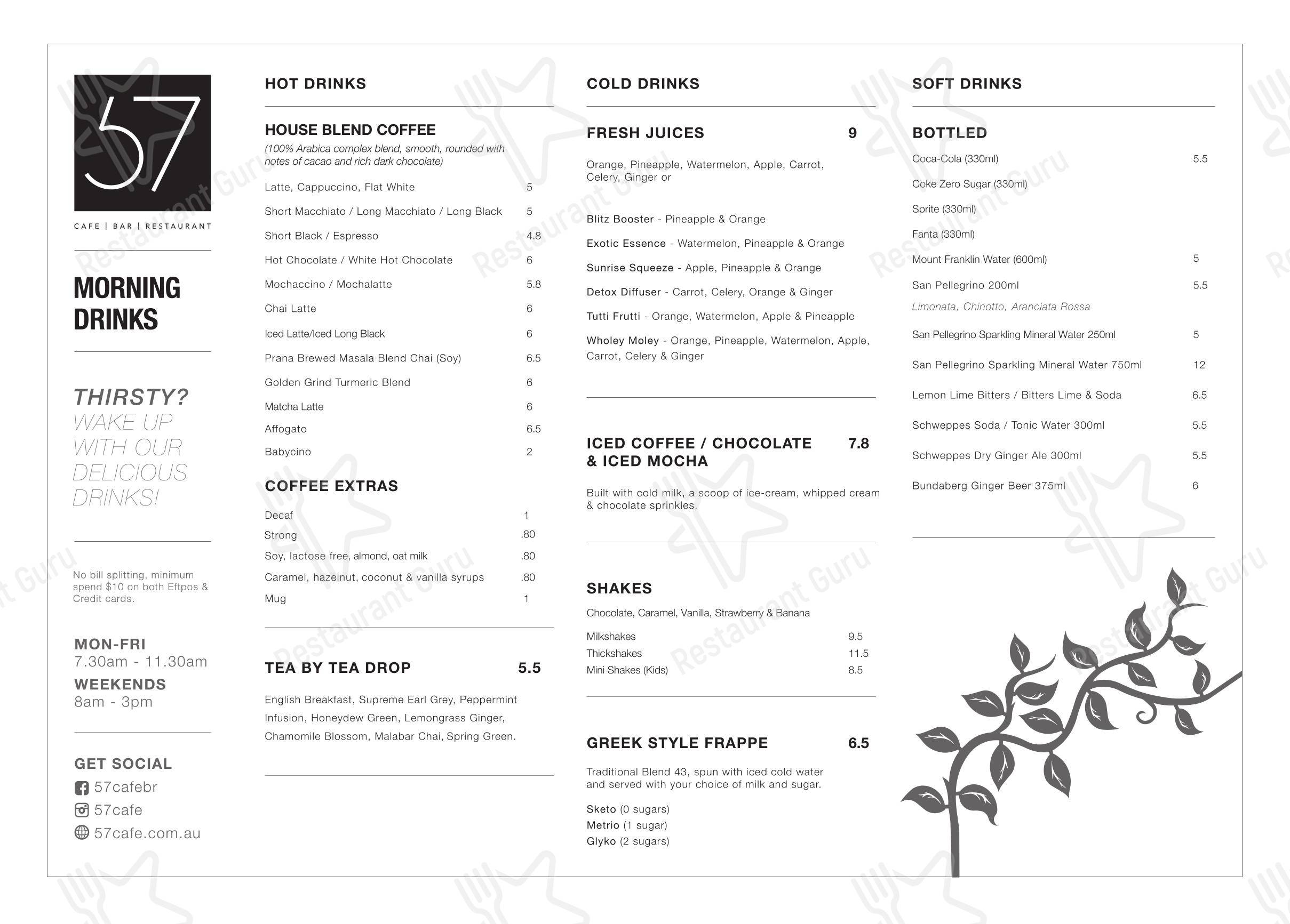 Menu at 57 Cafe Bar Restaurant, Mount Waverley, Pinewood Shopping Centre 57