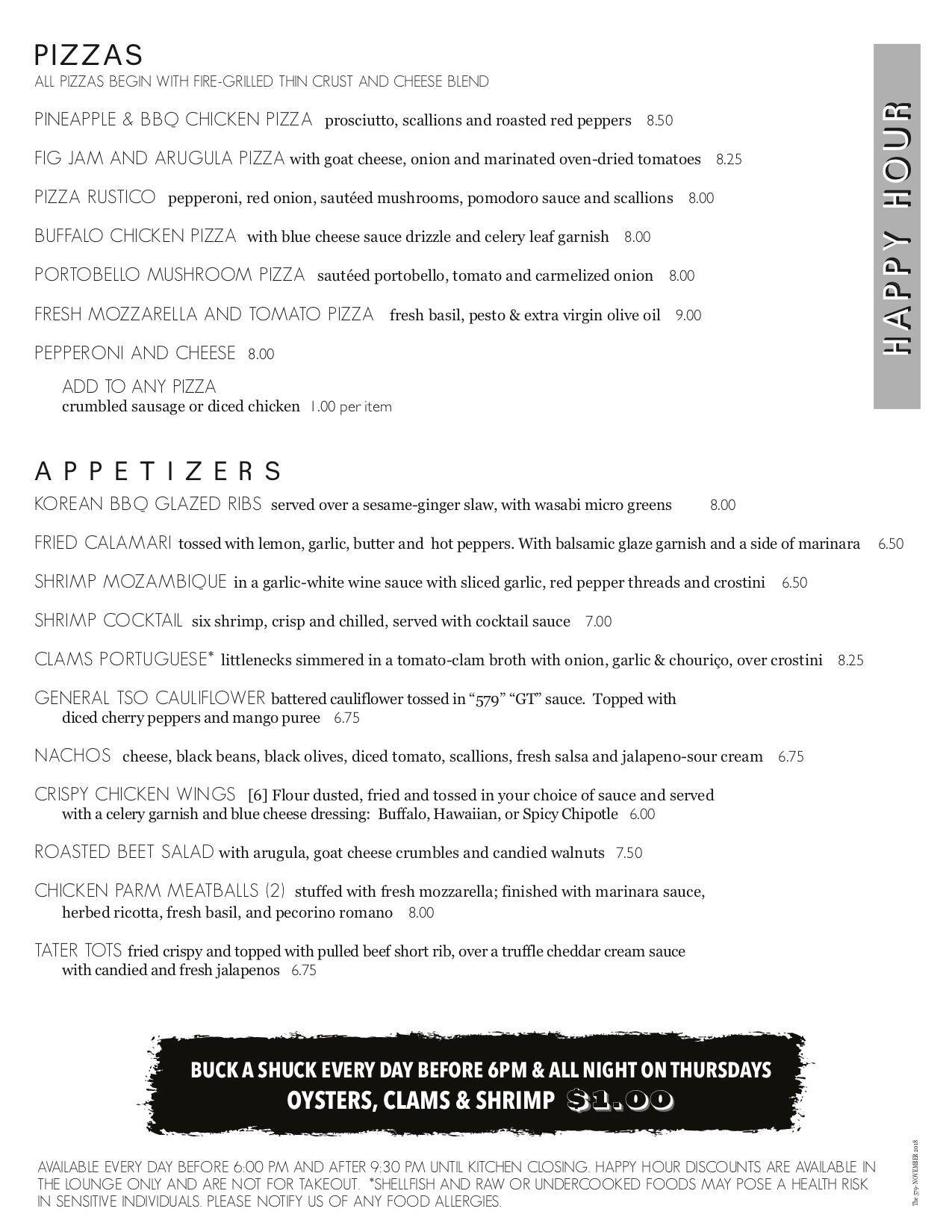 Menu at 579 Benefit Street Restaurant, Pawtucket