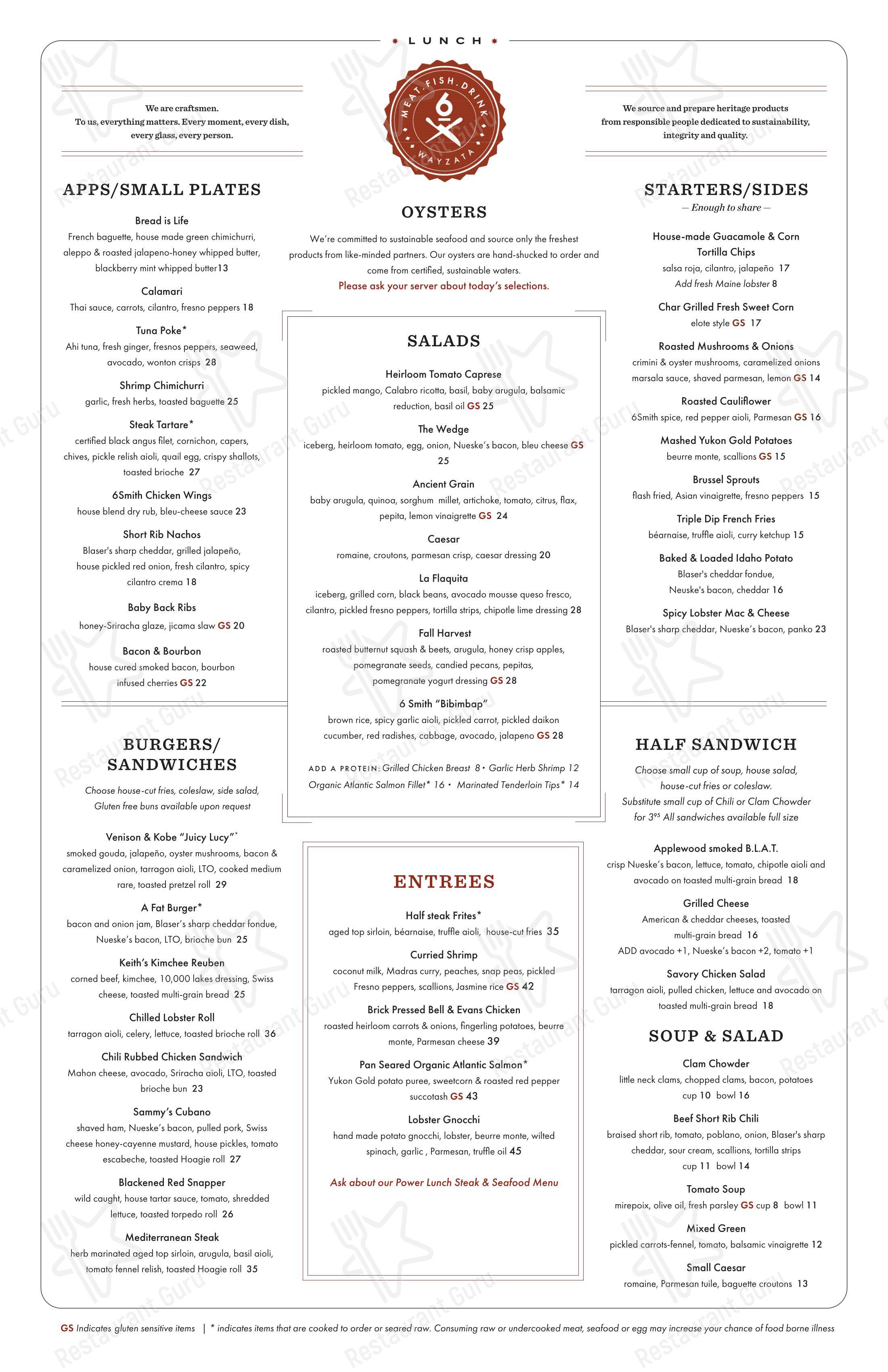 Menu at 6Smith pub & bar, Wayzata